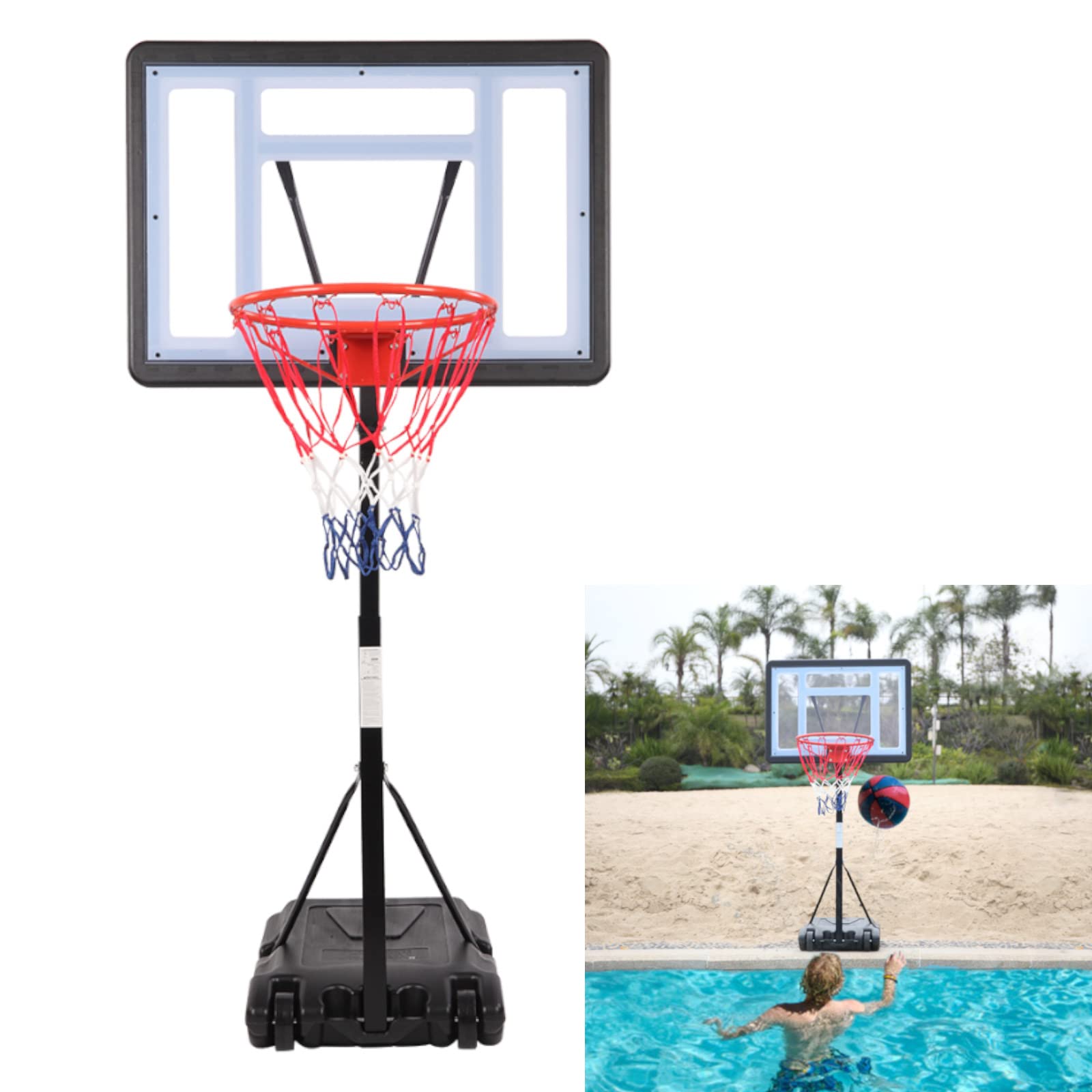 Ralch Wysom Portable Movable Swimming Pool PVC Transparent Backboard Basketball Stand (Basket Adjustment Height 45-53inch) Maximum Applicable for 7# Ball