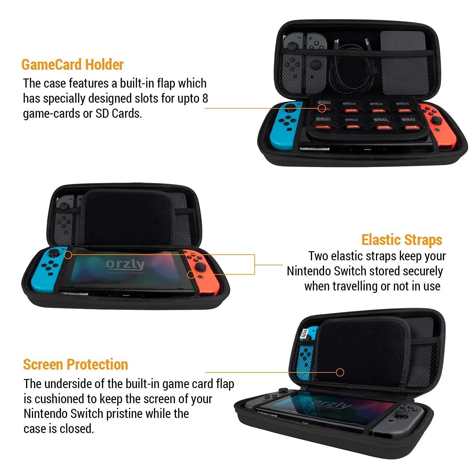 Orzly Nintendo Switch Carry Case and Glass Screen Protector - Bundle Pack