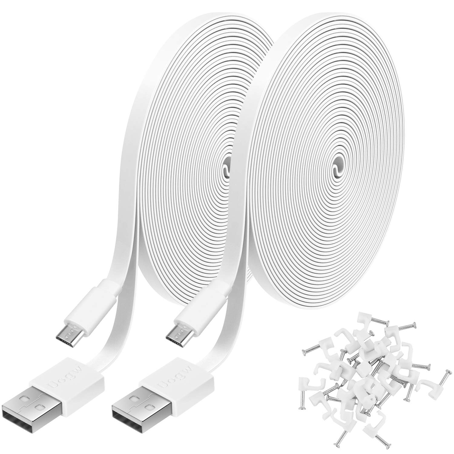Uogw 2 Pack 20FT Power Extension Cable Compatible with Yi Home Camera,Wyze Cam v4,Wyze Cam v3,Wyze Cam Pan,WyzeCam,Blink,Eufy,USB to Micro USB Durable Charging (White)