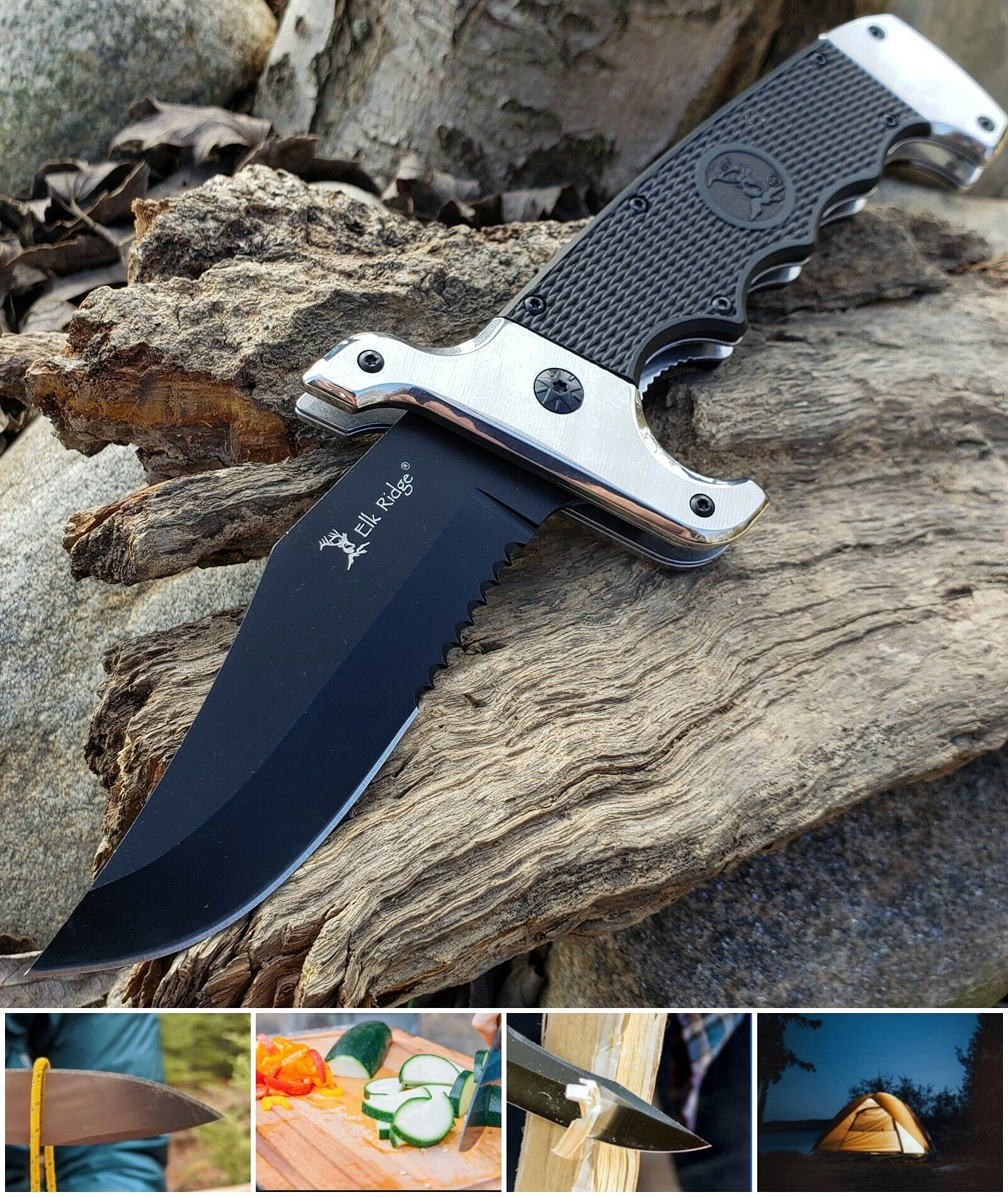 S.S. Folding Knives 9In Open Folding Pocket Knife Real Wood Handle Outdoor Survival Hunting Knife for Camping by Survival Steel