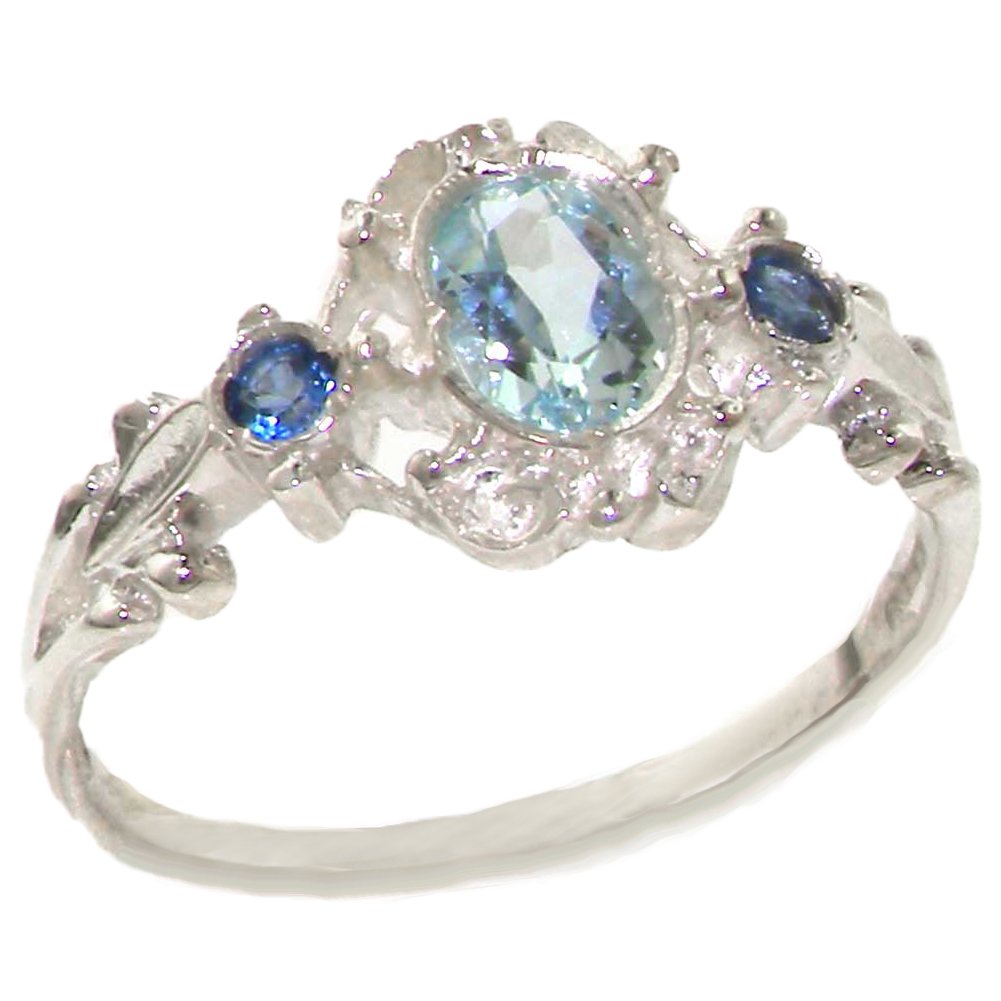 LetsBuyGold 925 Sterling Silver Natural Aquamarine and Sapphire Womens Promise Ring - Size 7.5