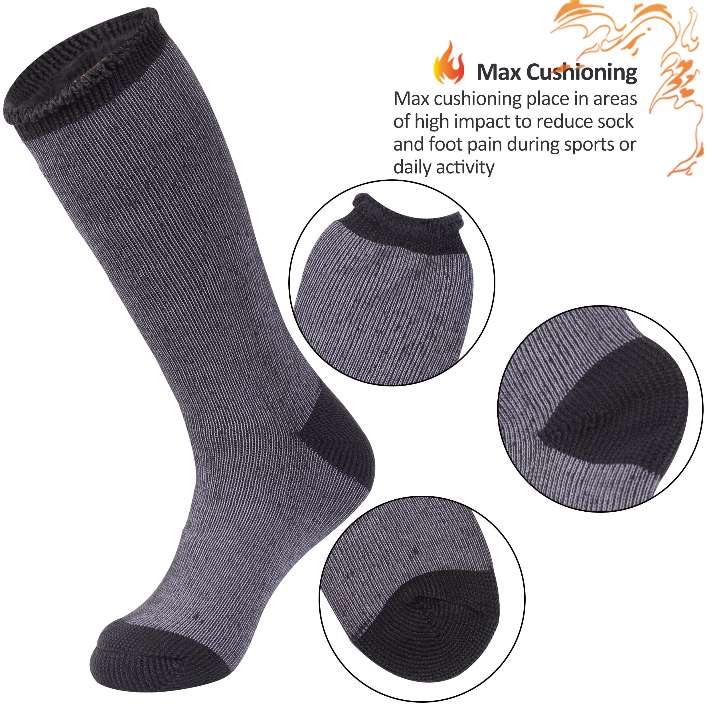 Sunew Heat Thermal Socks, Womens' Winter Outdoor Comfortable Skiing Thermal Socks 2 Pack Black Medium