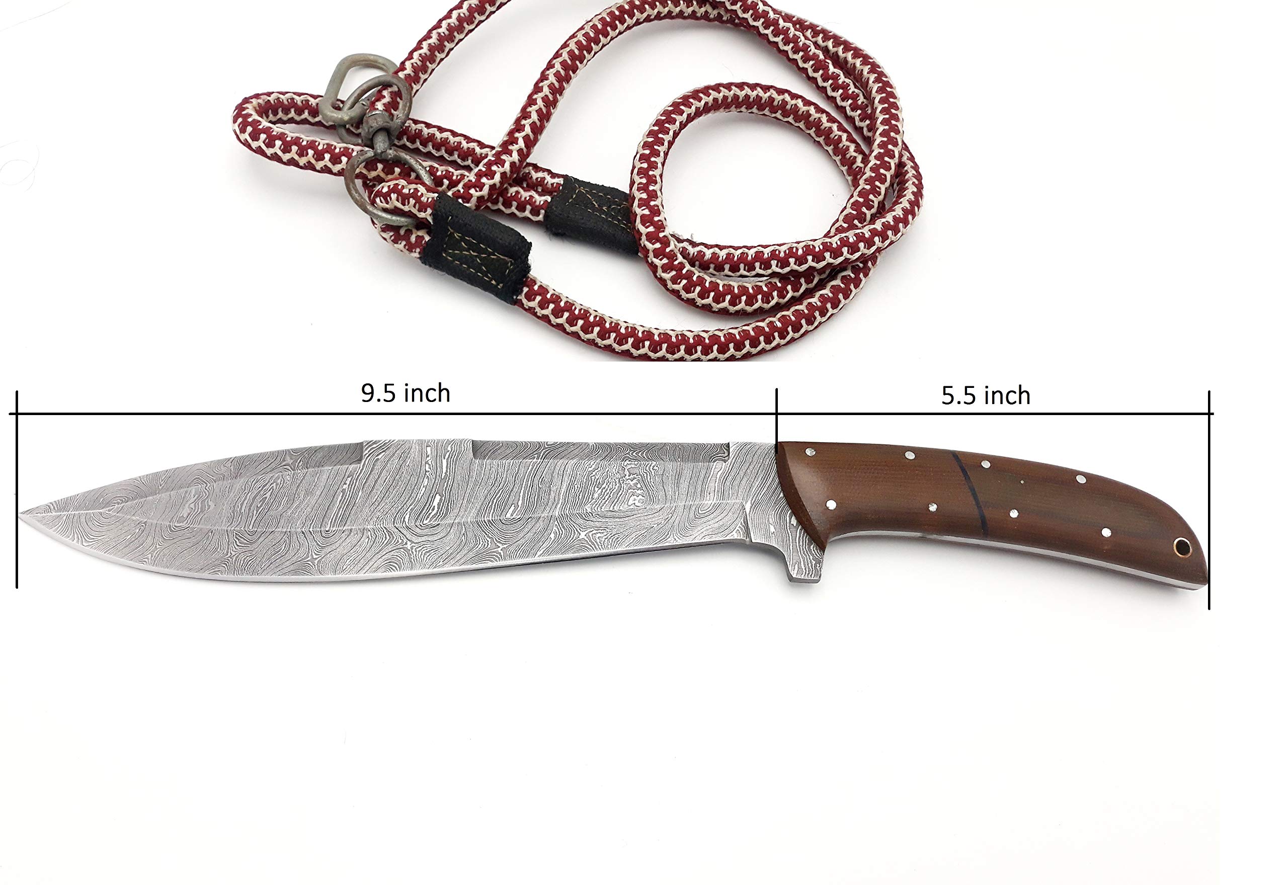 Nooraki BK-55 Handmade Damascus Hunting Bowie Knife Full Tang With Leather Sheath