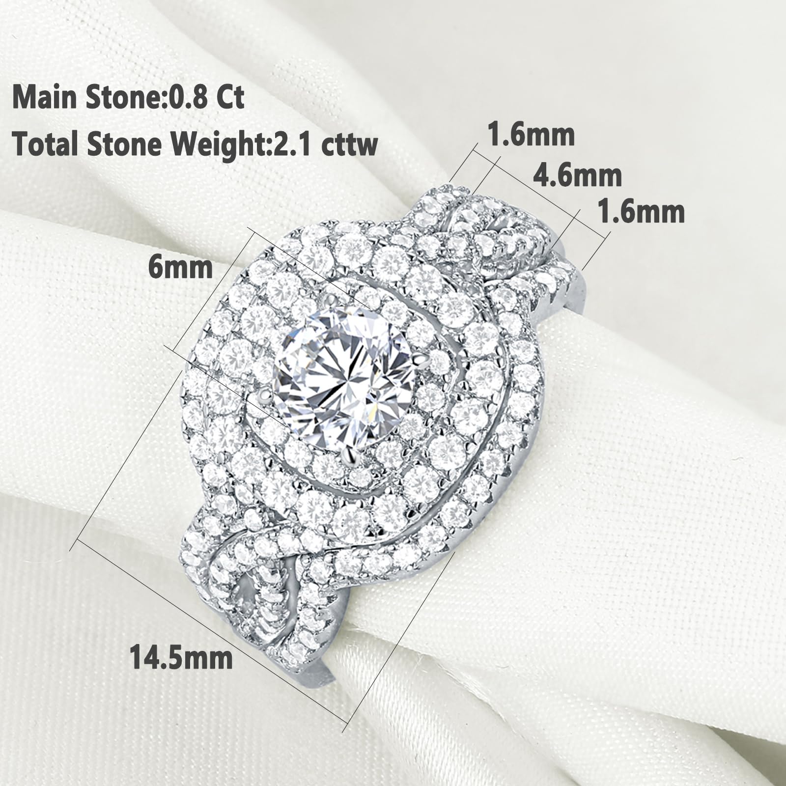 SHELOVES Engagement Wedding Ring Set for Women Double Halo Sterling Silver Round White AAAAA Cz Sz 9