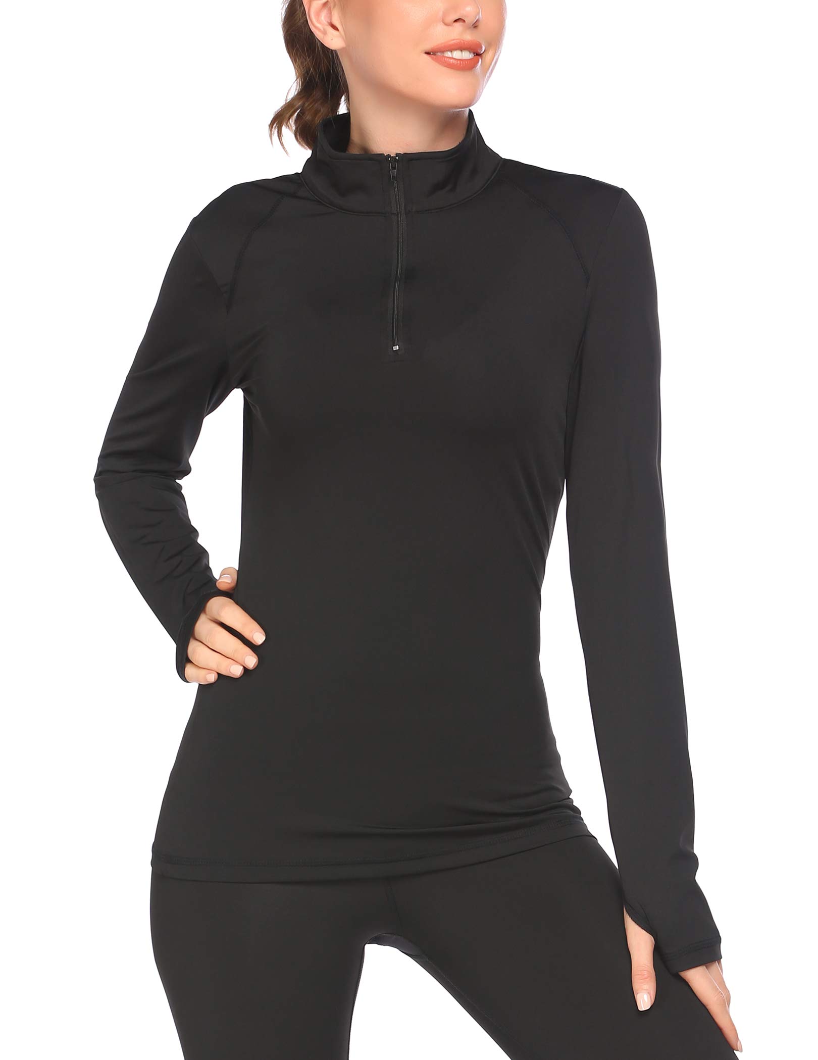PINSPARK Women's Long Sleeve Tennis Golf Shirts UPF 50+ 1/4 Zip Pullover Athletic Half-Zip Quick Dry Shirt White Large