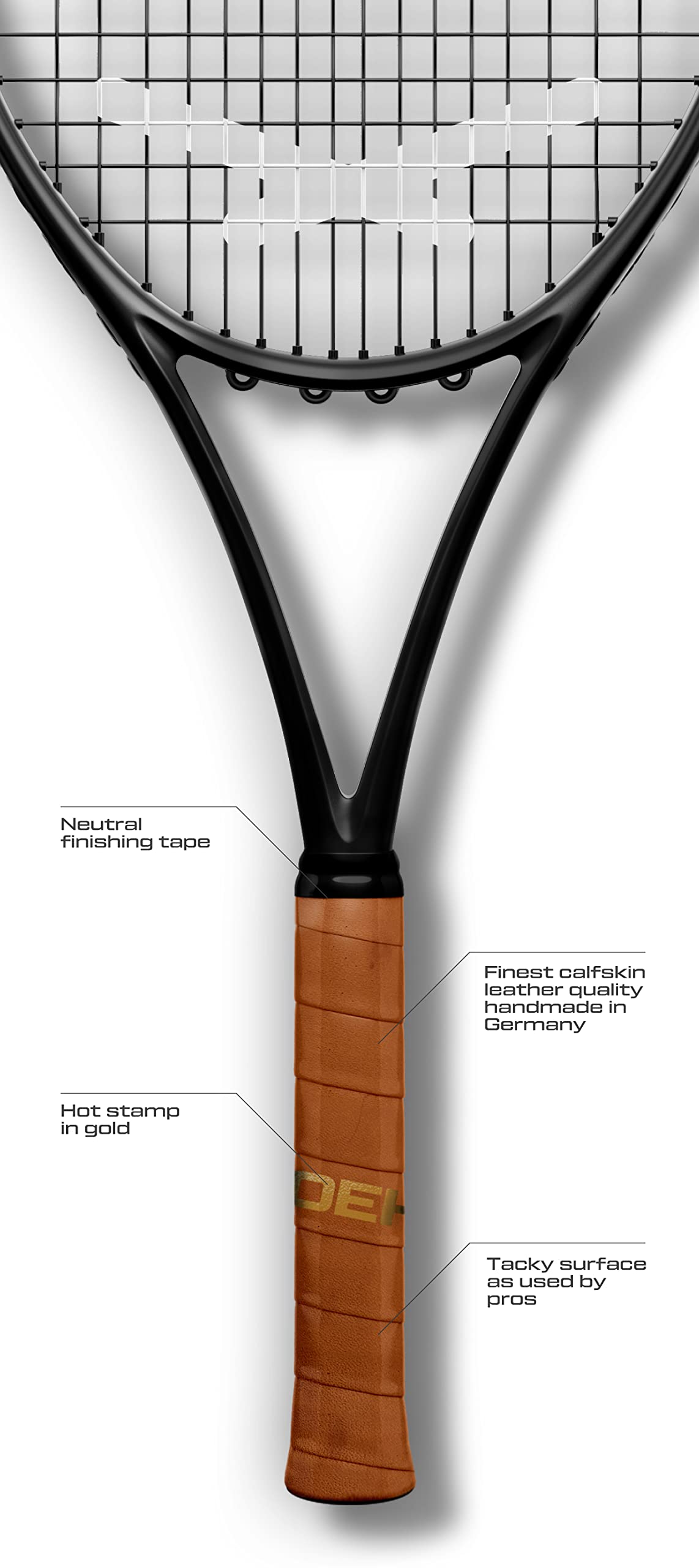 OEHMS Pro Leather Tennis Grip | Brown | Adhesive Replacement Grip | Made in Germany