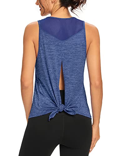 Quccefods Workout Tops for Women Open Back Athletic Yoga Shirts Tie Back Tanks Gym Workout Clothes Royal Blue
