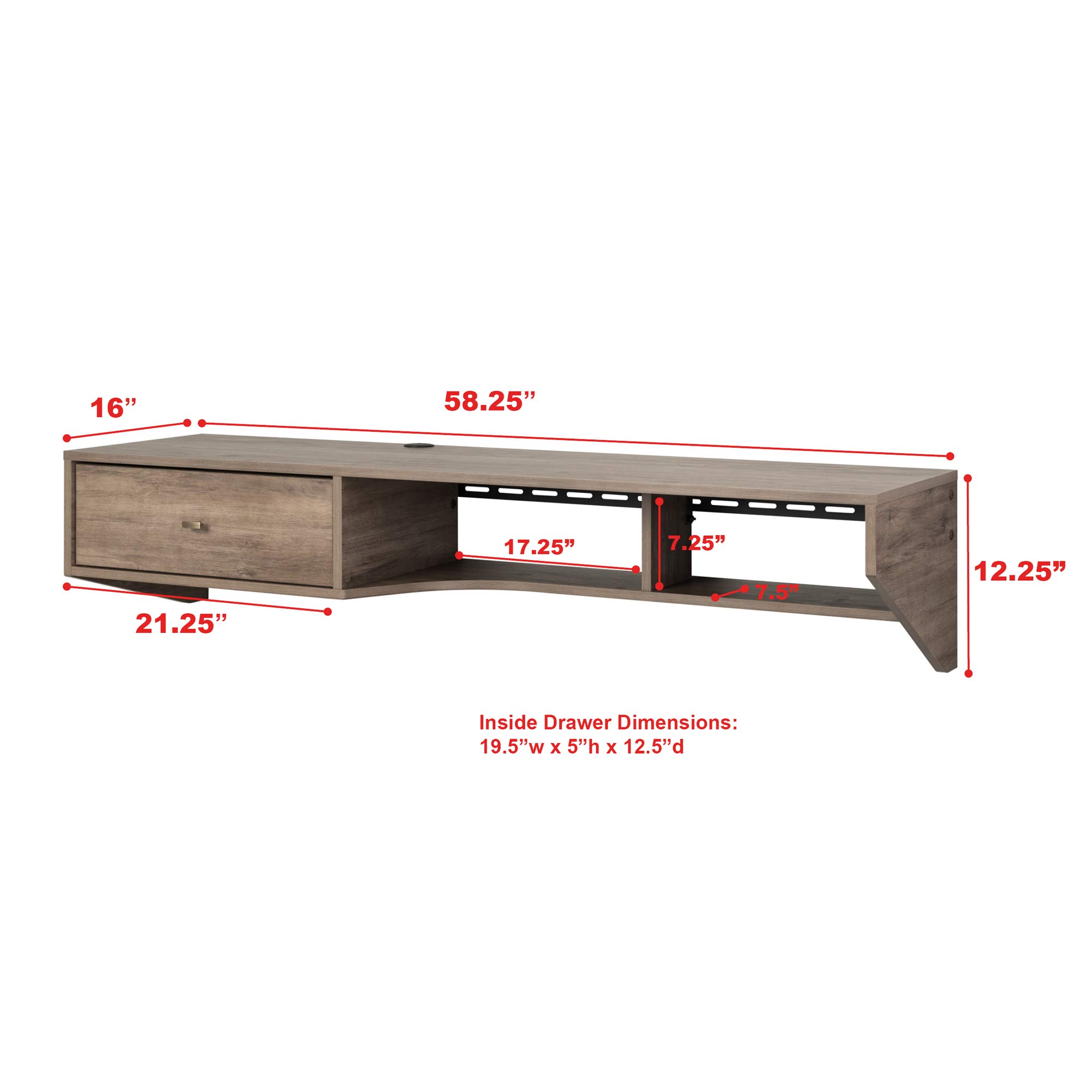 Modern Floating Desk with Drawer, Drifted Gray