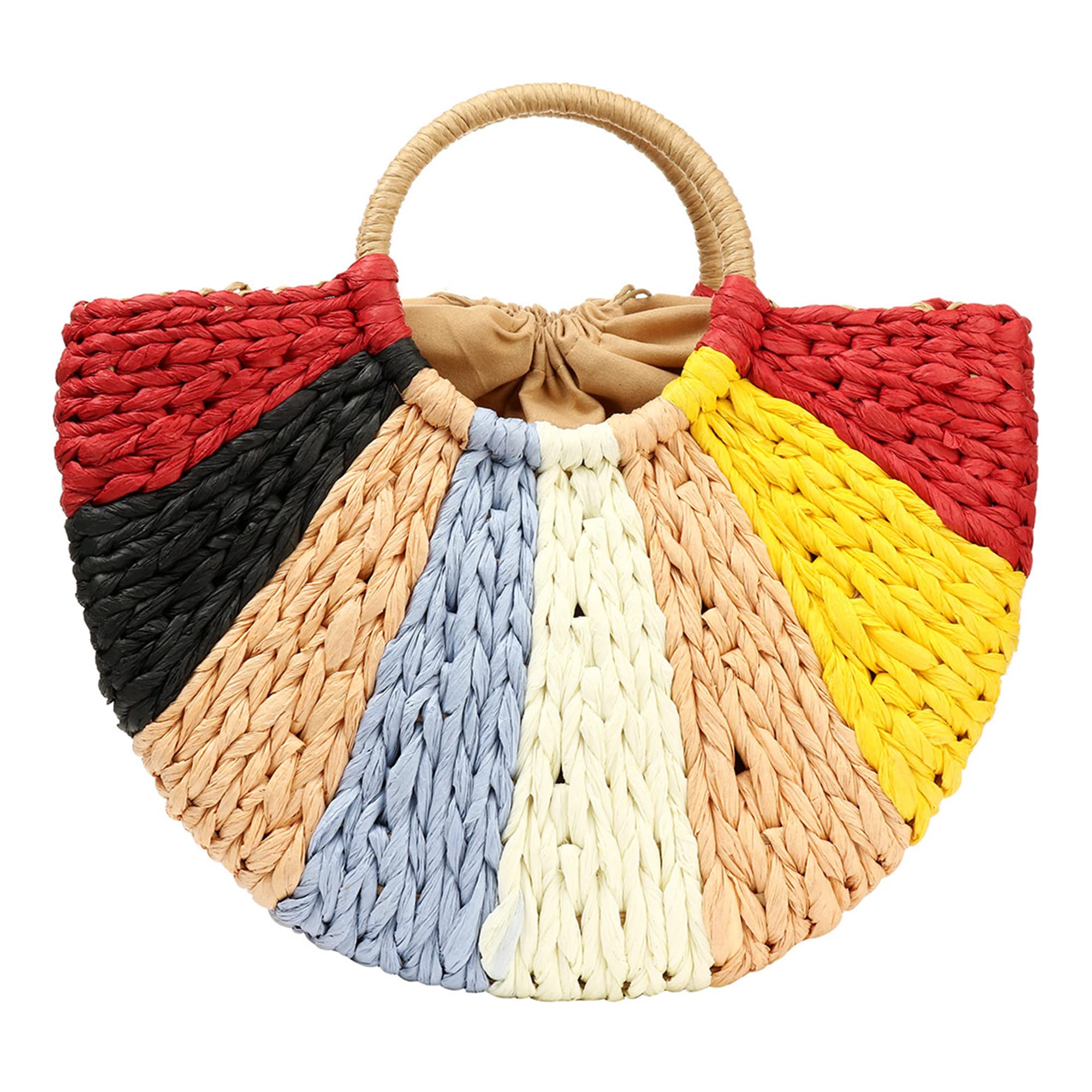 Summer Rattan Bag for Women Hand-woven Beach Top-handle Handbag Straw Rattan Tote Bags