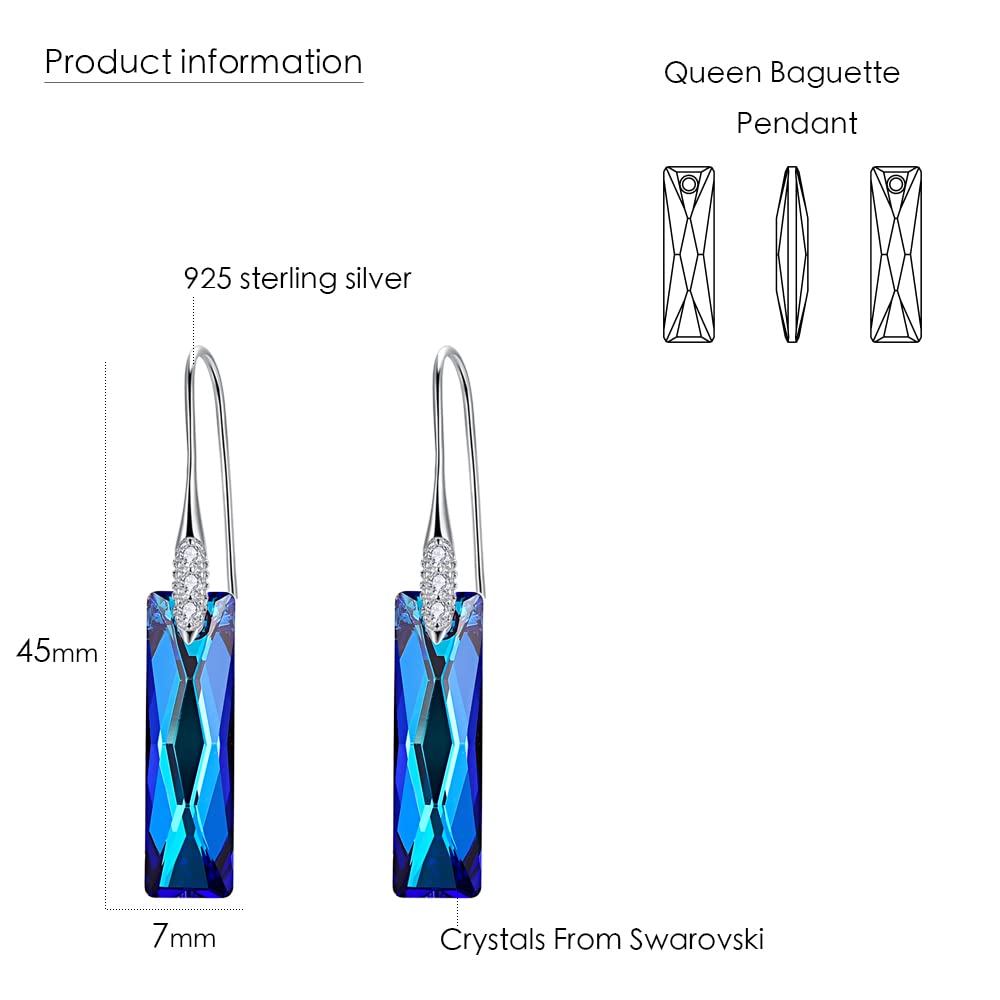 Queen Baguette Crystal Drop Earrings For Women Sterling Silver Wedding Party Jewelry Handmade Accessories (Bermuda Blue)