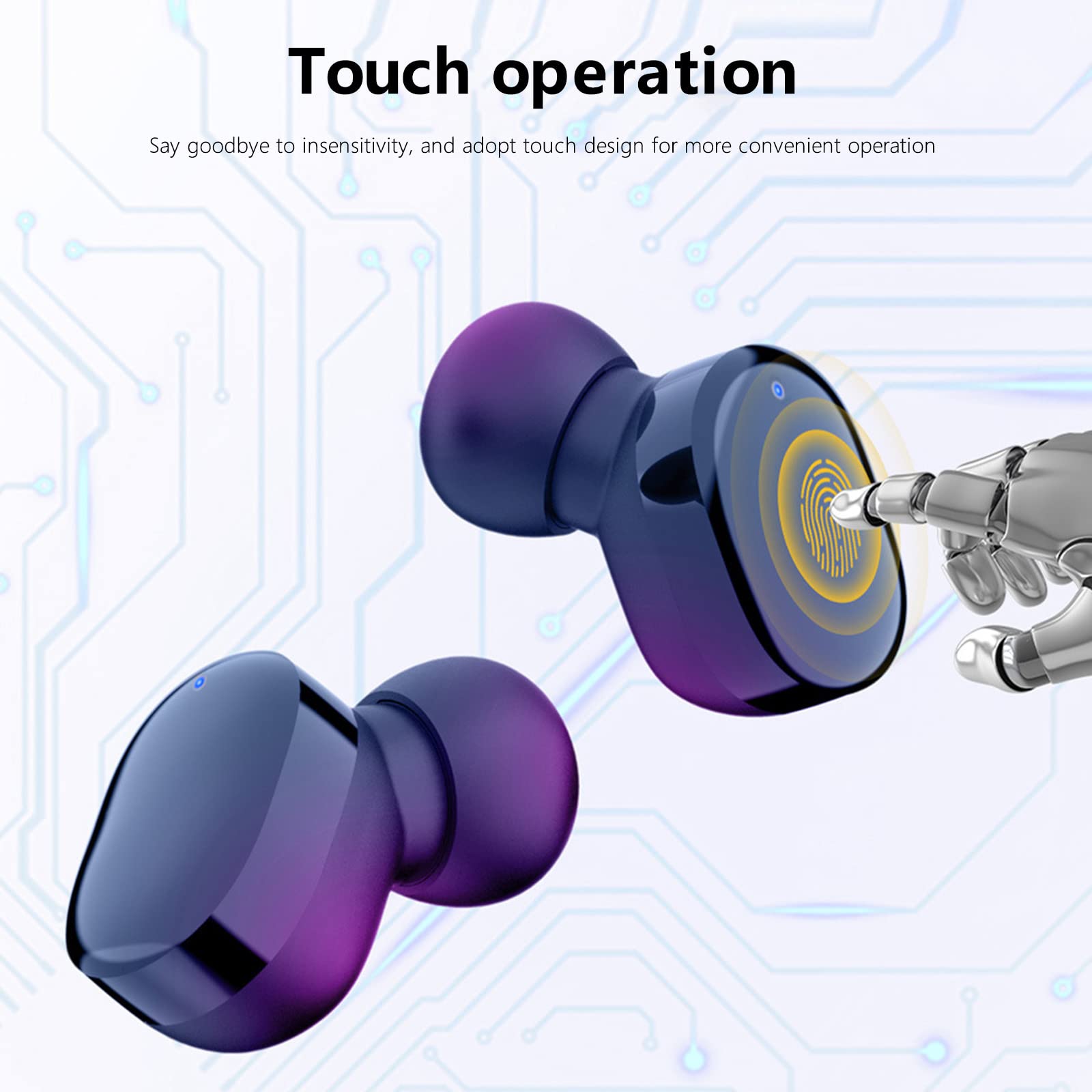 Wireless Earbuds Bluetooth in Ear Light-Weight Headphones Built-in Microphone Immersive Premium Sound with Charging Case Stereo Waterproof Touch Control Earphones Sports Office, Black