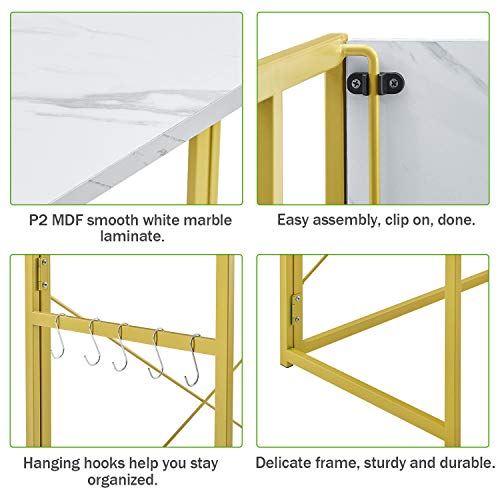 Mr IRONSTONE 39.4” Folding Computer Desk, Writing Desk Easy Assembly with 10 Hooks, Foldable Metal Frame, Writing Workstation Laptop Table for Home Office (Laminate Marble)