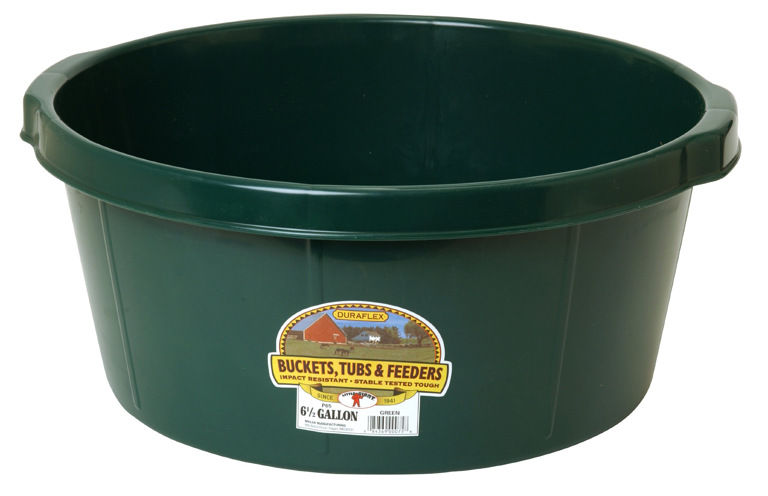 Little GiantÂź Plastic All-Purpose Tub | Plastic Pond Tub | Feed Tub | Durable Plastic Livestock Feeding Pan with Hand Grips | Made in USA | 6.5 Gallons | Green