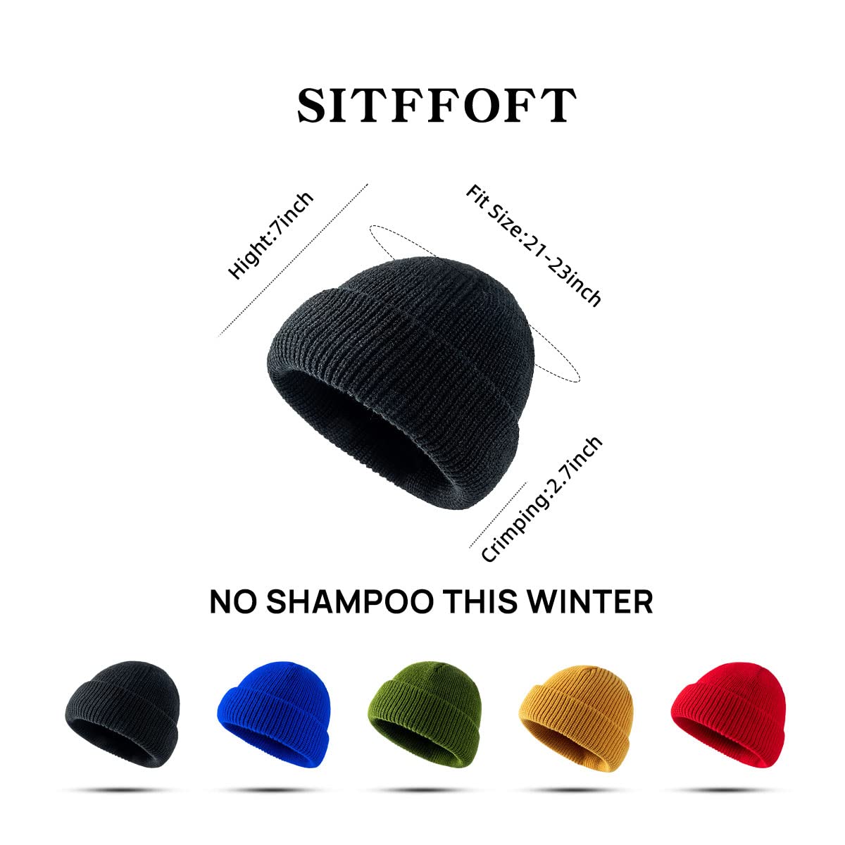 SITFFOFT Black Beanie Hats for Men Women Winter Warm Soft Ribbed Skullcap Knit Fisherman Beanies Ski Hat Unisex