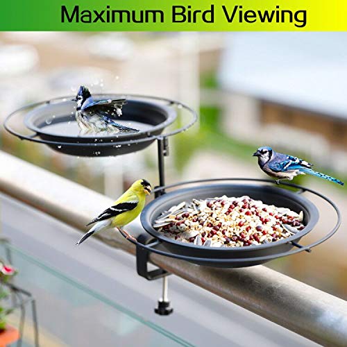 Solution4Patio Expert in Garden Creation Urban Apartment Deck Rail Bird Feeder & Bird Bath, Balcony Platform Removable Metal Tray 8" Dia, Not Blowing Away, Adjustable Clamp Bracket #G-B124A00-US