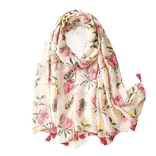 Summer Women Scarf Retro Flower Print Shawls and Wraps Beach Scarves (Color : A, Size : One Size)
