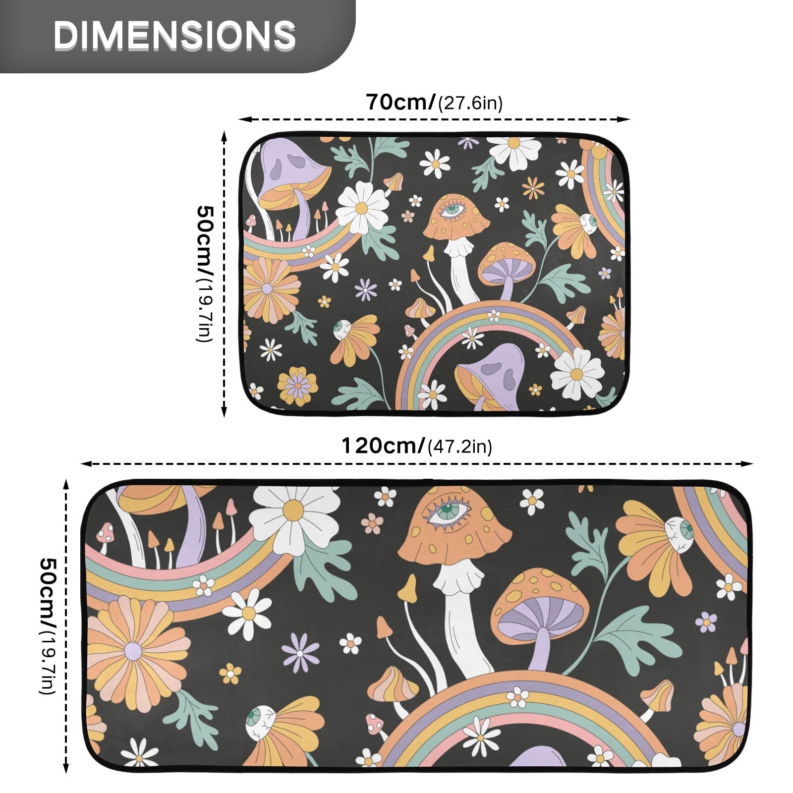 NFMILI (Mystical Mushroom) Kitchen Mat 2 PCS Cushioned Anti-Fatigue Kitchen Rug, Waterproof Non-Slip Floor Mats Thick Ergonomic Comfort Standing Mat for Kitchen Sink Laundry Room Bedroom Living Room