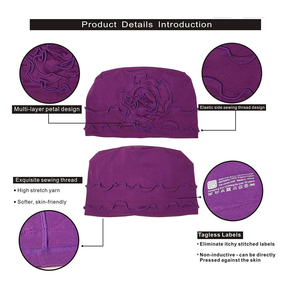 osvyo Chemo Headwear Turban Cap for Women - Cancer Beanie Hair Loss Sealed Packaging Light Grey