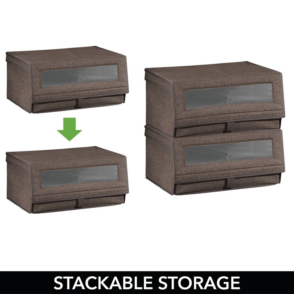 mDesign Large Fabric Closet Shoe Storage Box w/Clear Window - Shoe, Sandal, Sweater, Linen, Clothes Organizer - Boot Storage Solutions - Shoe Bin - Lido Collection, Espresso Brown
