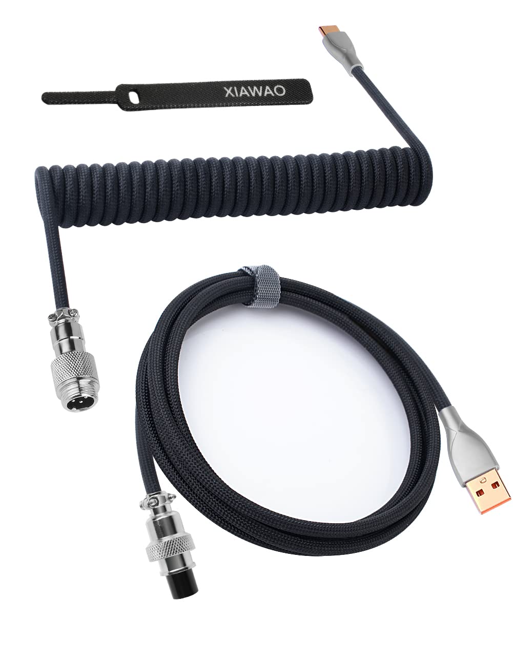XIAWAO Coiled Keyboard Cable for Gaming Keyboard, Coiled USB C Keyboard Cord, Mechanical Keyboard Wire (Elegant Black)