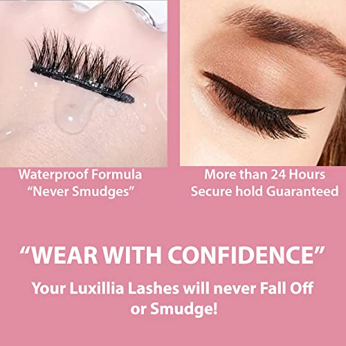 Luxillia Magnetic Eyelashes with Eyeliner, Most Natural Looking Magnetic Lashes Kit with Applicator, Best 8D, 3D Look, Reusable Fake Eye Lash, No Glue, Strongest Waterproof Liquid Liner