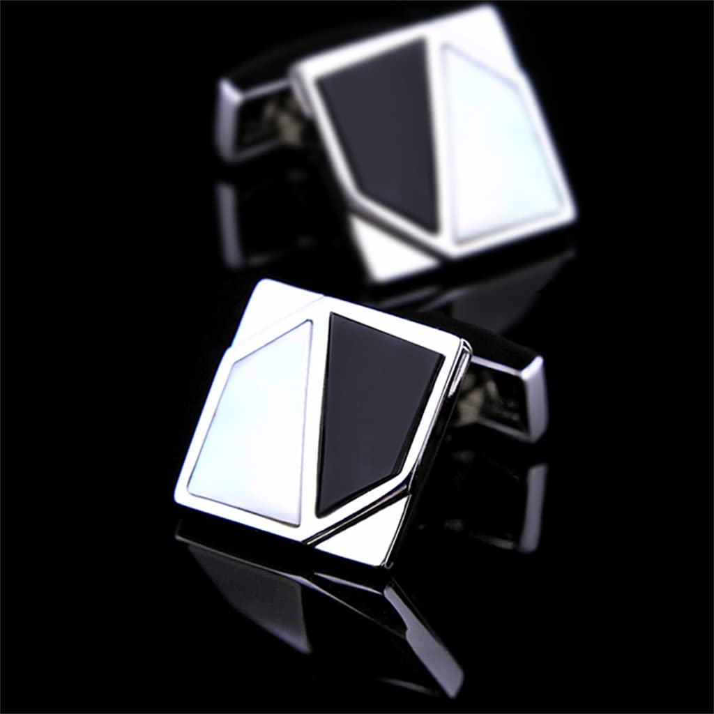 Shirt Men's French Cufflinks Black and White Shell Metal Irregular Splicing Cufflinks Buttons (Color : A, Size : 16 * 16mm) (A 16 * 16mm)