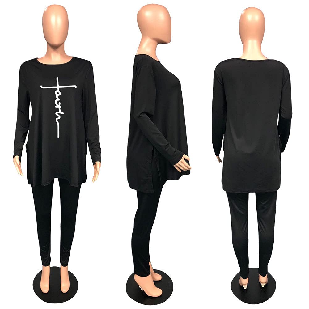 Nhicdns Plus Size 2 Piece Outfits for Women Tracksuit Long Sleeve Tops Bodycon Long Pants Set Casual Sweatsuit