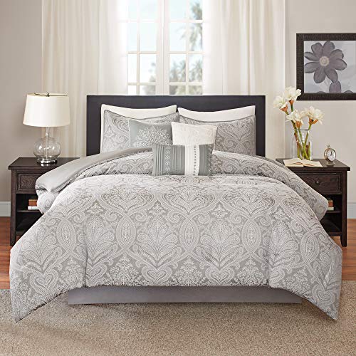 Madison Park Averly 7 Piece Comforter Set, Grey, Cal, California King (104 in x 92