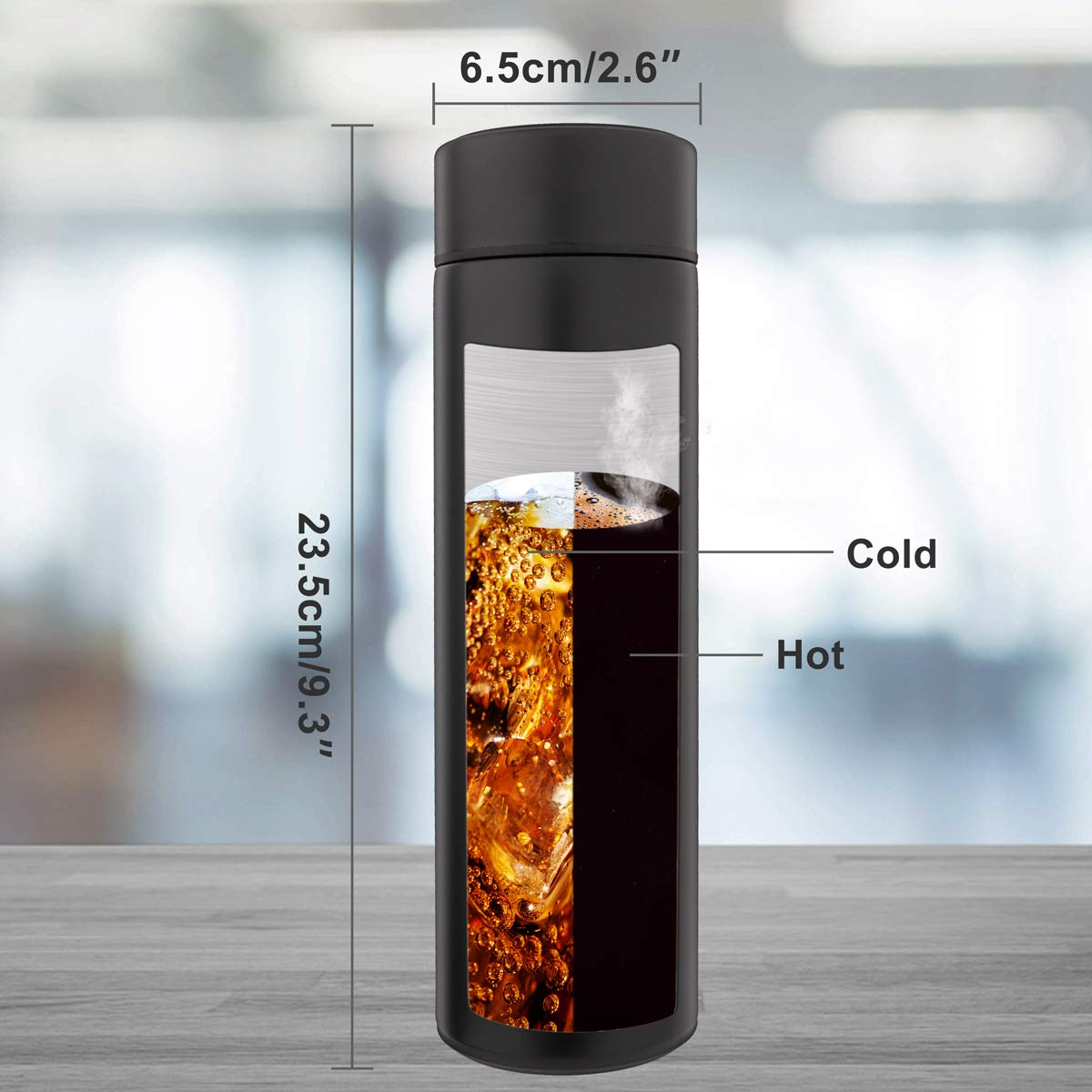 QiCheng&LYS Coffee Thermos,Tea Infuser Bottle,Smart Sports Water Bottle with LED Temperature Display,17 OZ Vacuum-Insulated Stainless-Steel Water Bottle (Black)