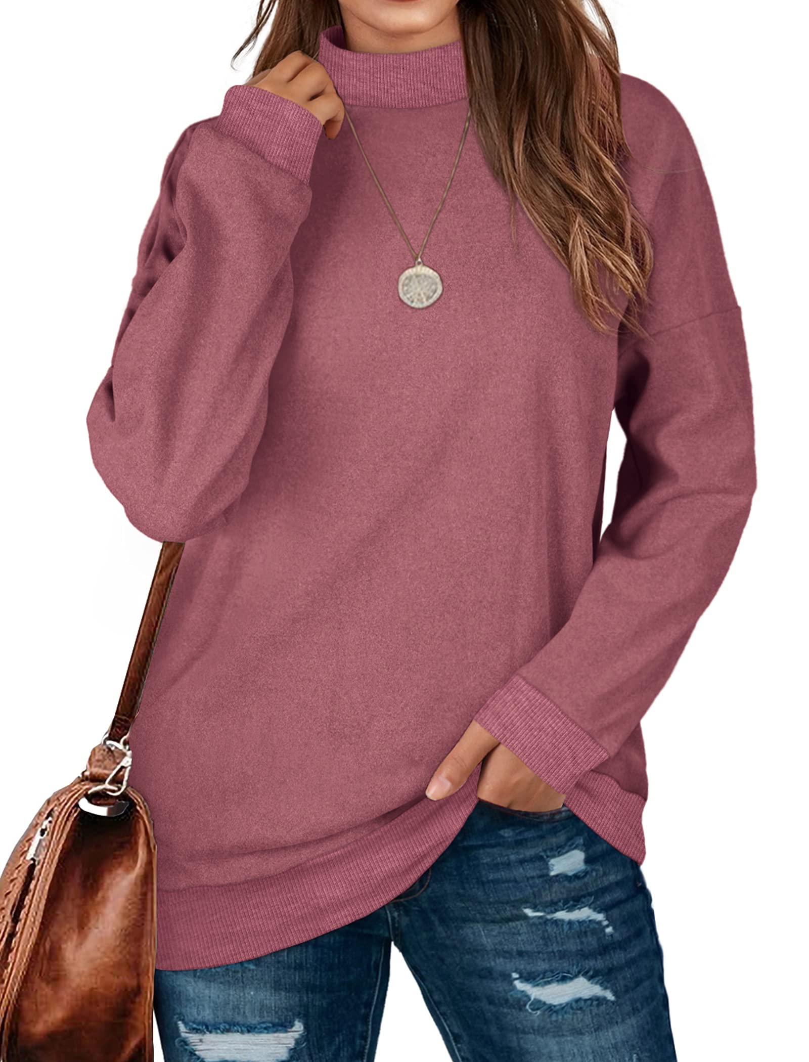OFEEFAN Fleece Sweatshirts for Women Long Sleeves Cozy Baggy Tunic Tops Grey S