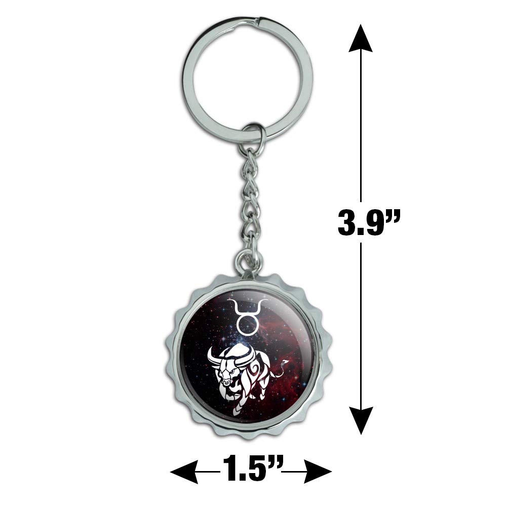 Taurus Bull Zodiac Sign Horoscope in Space Keychain Chrome Plated Metal Pop Cap Bottle Opener