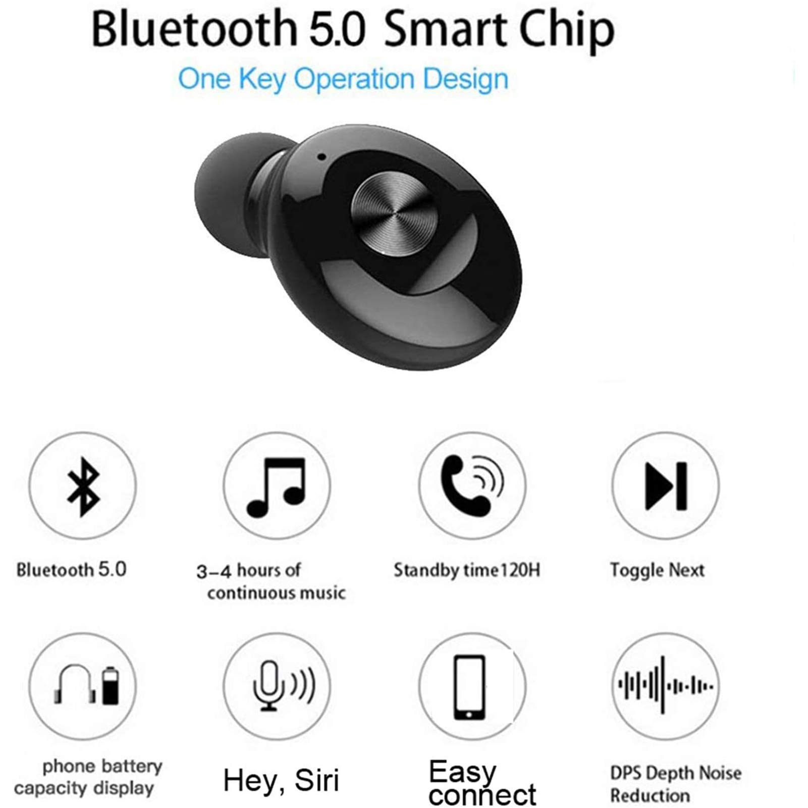 Mini Bluetooth Earbud,IULONEE Wireless Sport Earphone Portable Earpiece Small Invisible Headphone IPX5 Waterproof HiFi 3D Stereo Car Bluetooth Headset with Microphone for Cell Phone (1 Pair,Black)