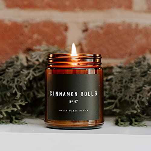 Sweet Water Decor Cinnamon Roll Candle | Cinnamon, Icing, Buttery Pastry Fall Scented Soy Candles for Home | 9oz Amber Jar, 40 Hour Burn Time, Made in the USA