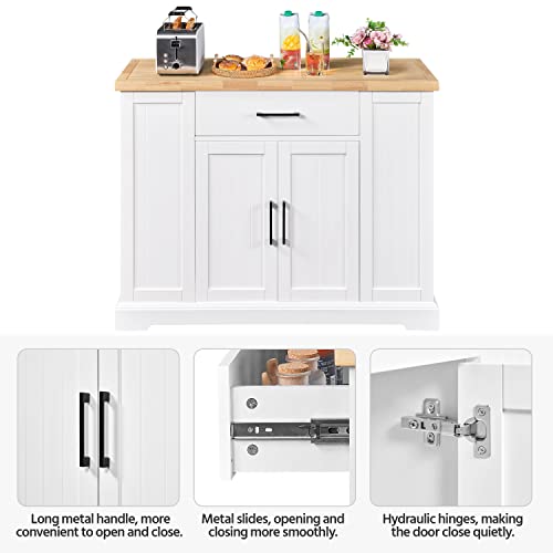 Yaheetech Rolling Kitchen Island Cart with 3 Drawers, Kitchen Storage Cabinet on Wheels with Open Shelves and Inner Adjustable Shelves for Dinning Room/Living Room, Thicker Rubberwood Top, White