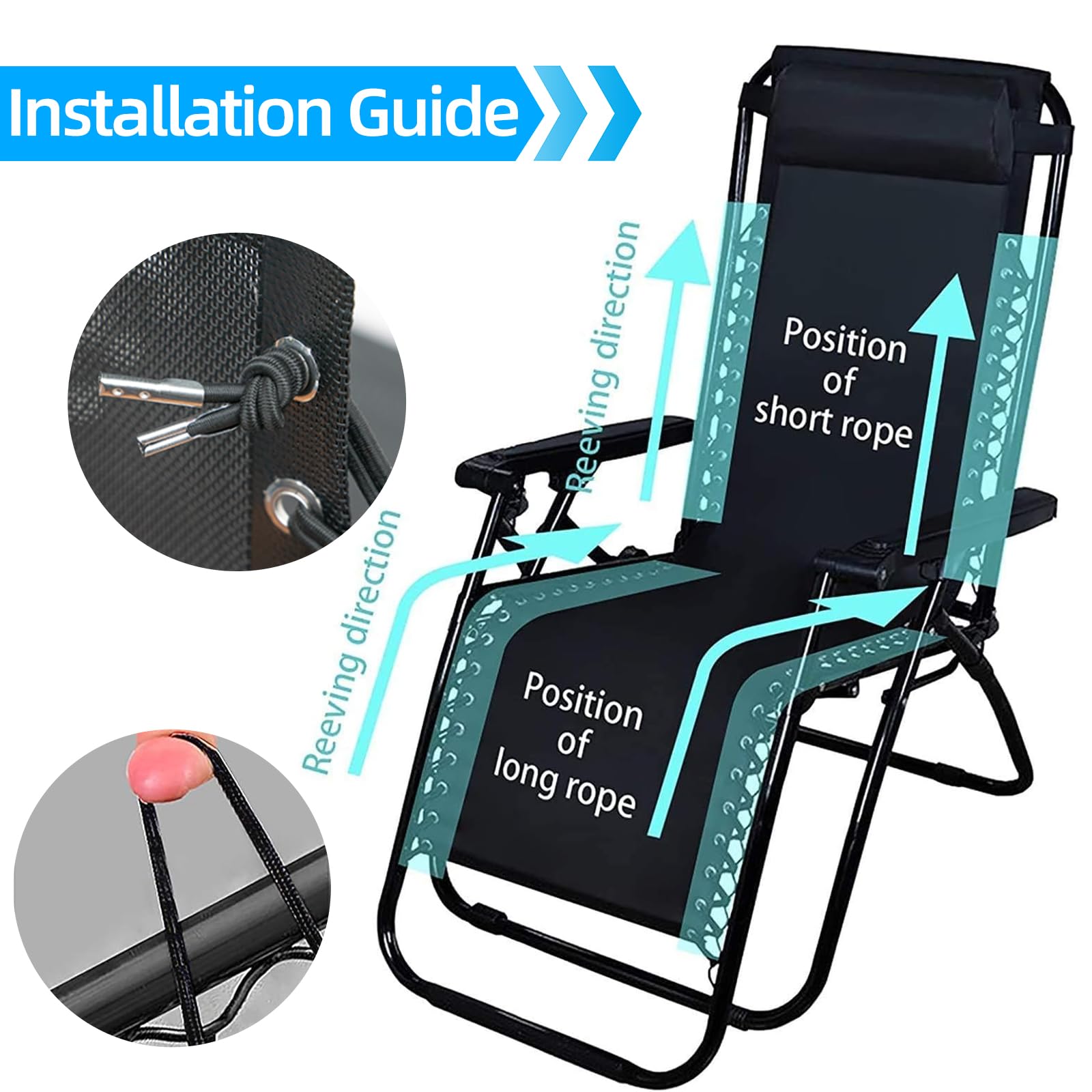 Zero Gravity Chair Replacement Cord Bungee Beach Chair Laces Antigravity Chair Replacement Cords Patio Recliner Chair Repair Cord Professional Nylon Elastic Rope for Outdoor,Lounge Chairs-4 Cords