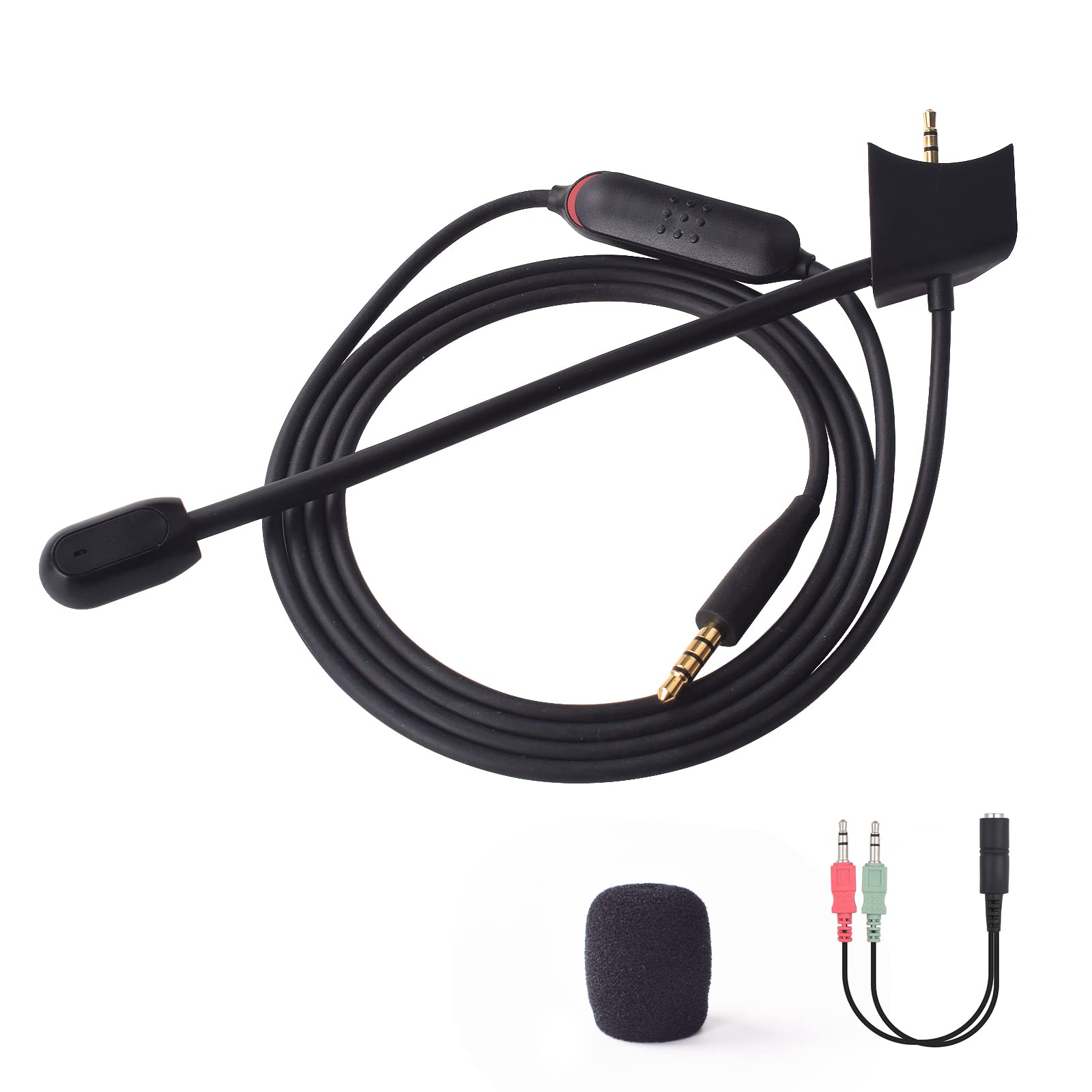 QC35 Boom Mic Cable with 3.5mm Splitter adapter Compatible with Bose QuietComfort 35 II (QC35 II) & QuietComfort 35 (QC35) Headphones, Boom Microphone Cable for PC, Laptop, PS4, PS5, Xbox One, 4ft