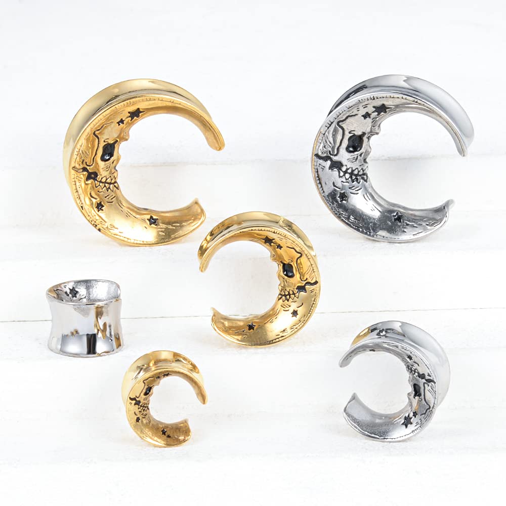 PUNKYOUTH 2PCS Moon Ear Gauges Ear Plugs and Tunnels Gauge for Ears Expander Piercing Gauge 10mm-25mm(00g-1")