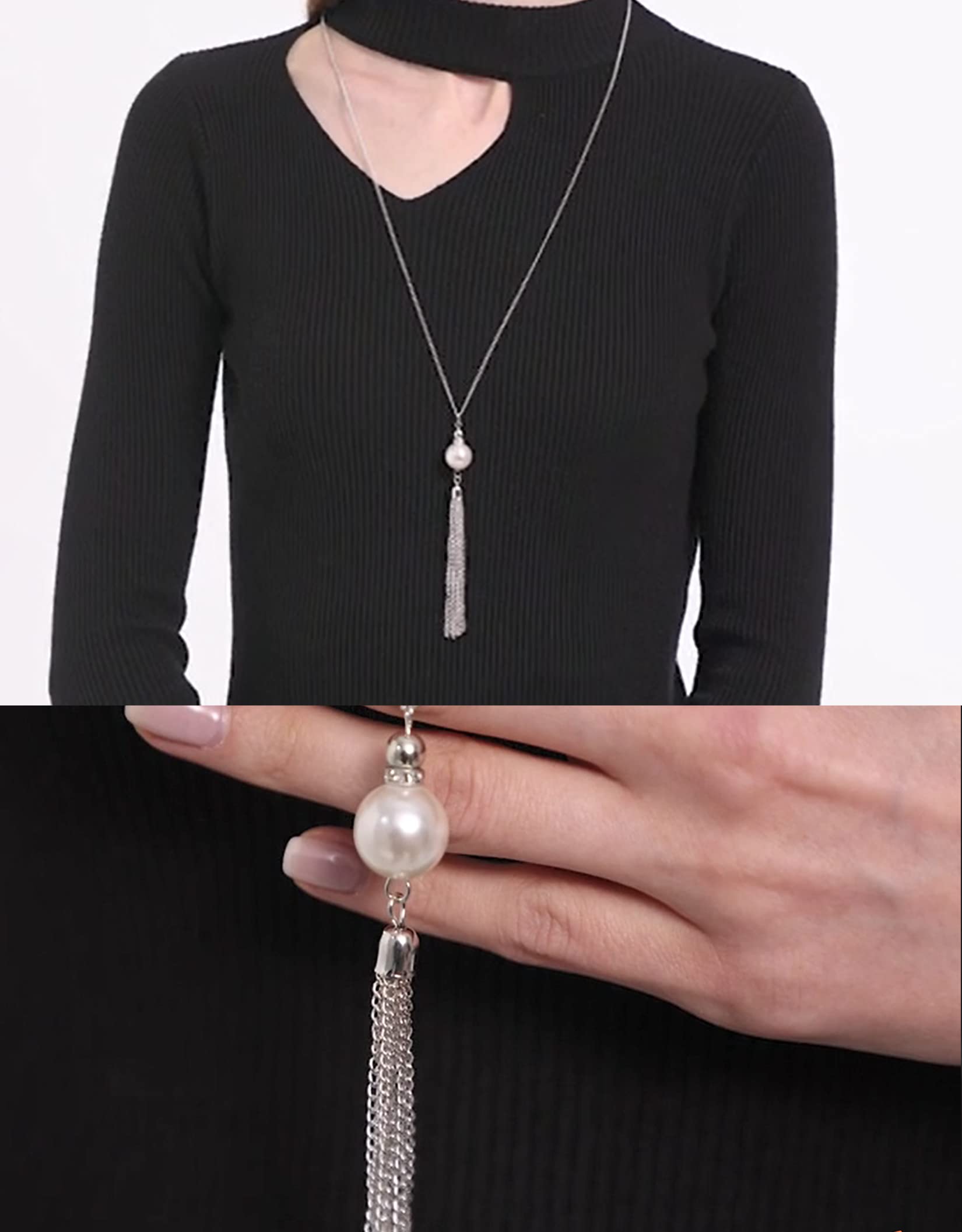 Ofeiyaa 10Pcs Long Pendant Necklace Simple Moon Bar Three Triangle Tassel Lock Sweater Y Shape Punk Chain Choker Necklace for Women Men Gold Silver Tone (E:10Pcs (Lock))