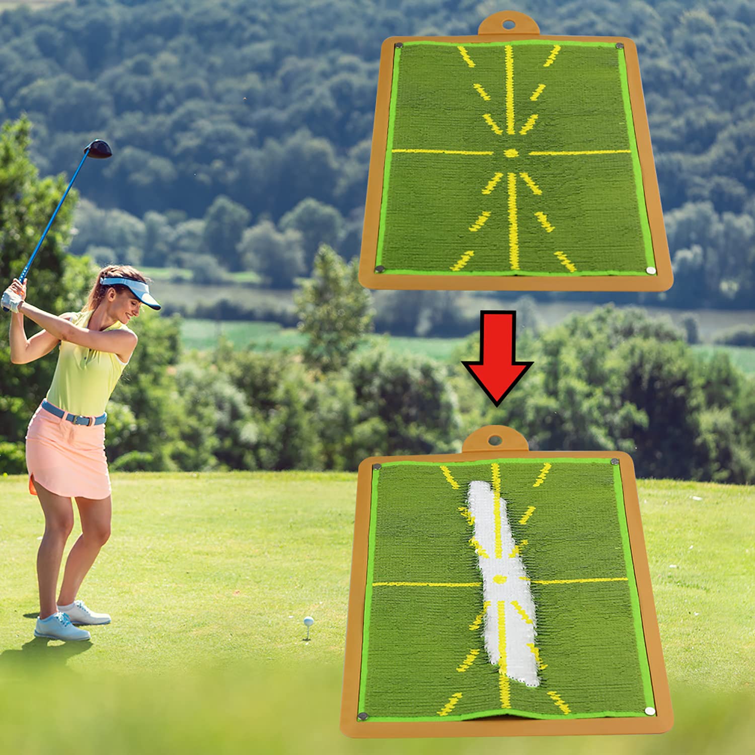 Sunwhat Golf Training Mat for Swing Detection Batting, Swing Path and Correct Hitting Posture Golf Practice Mat for Indoor/Outdoor, Golf Training Aid Equipment
