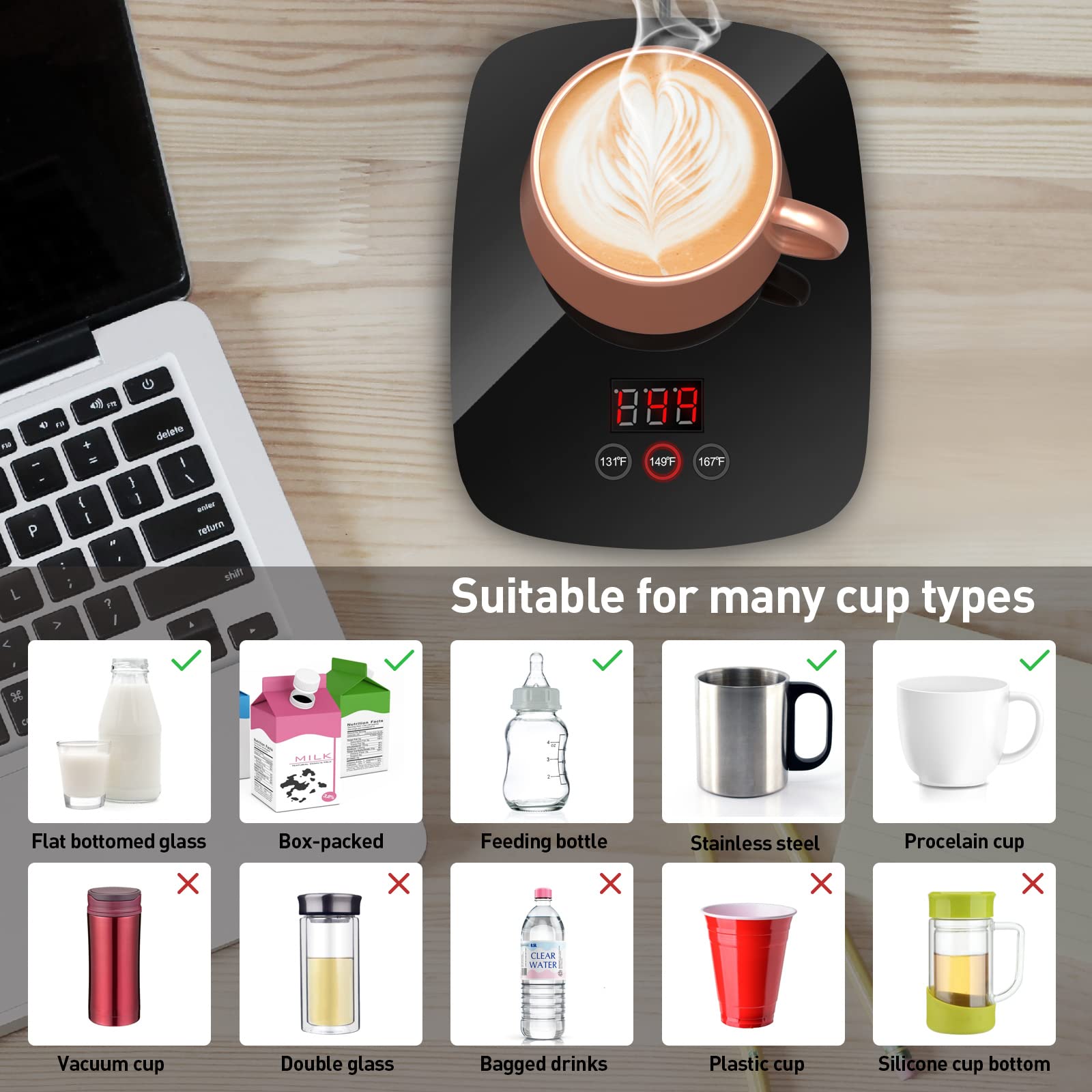 nicelucky Coffee Mug Warmer for Desk with Heating Function 25 Watt Electric Beverage Warmer with Adjustable Temperature 131℉/ 55℃or 167℉/ 75℃ (Without Mug) 2PCS