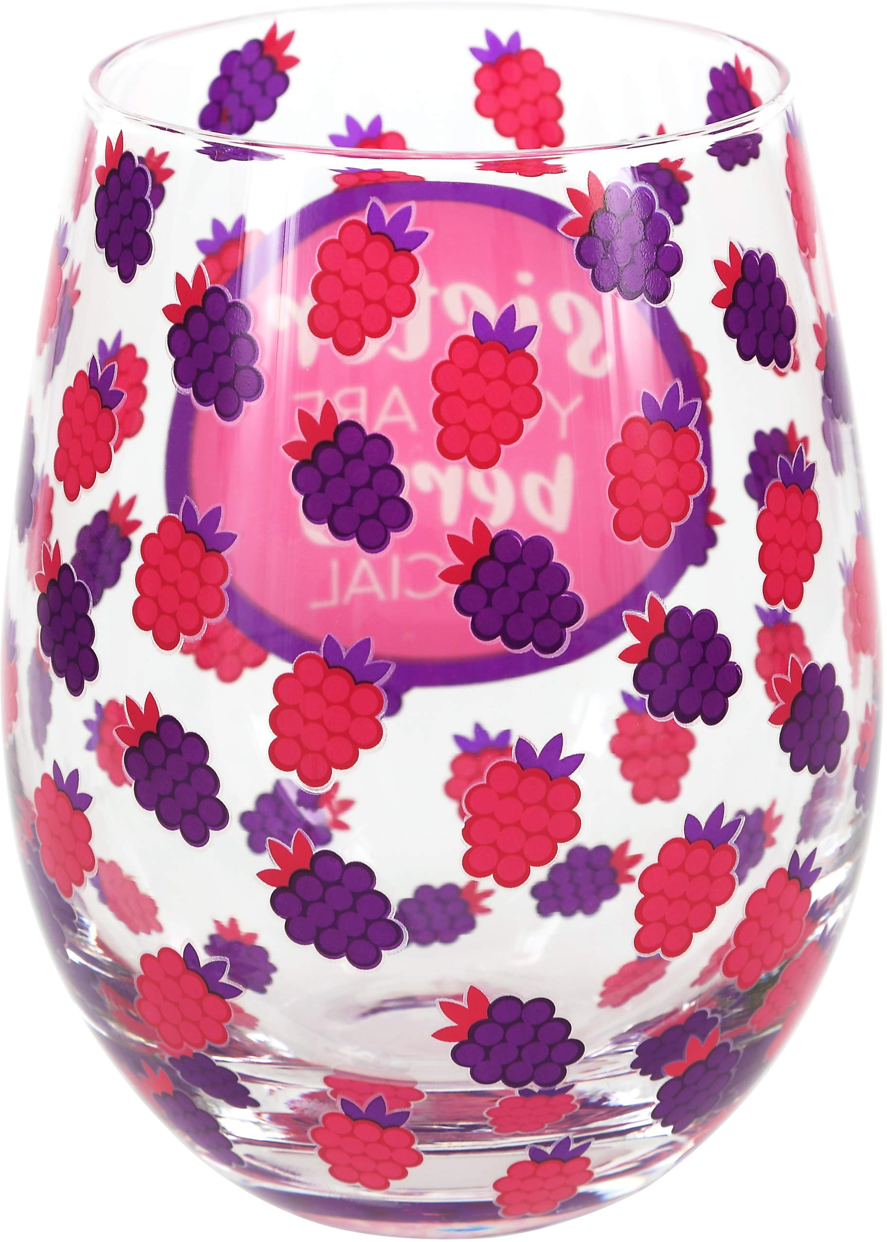 Pavilion Gift Company 18oz Sister You Are Berry Special-Raspberry Stemless Wine Glass, Pink