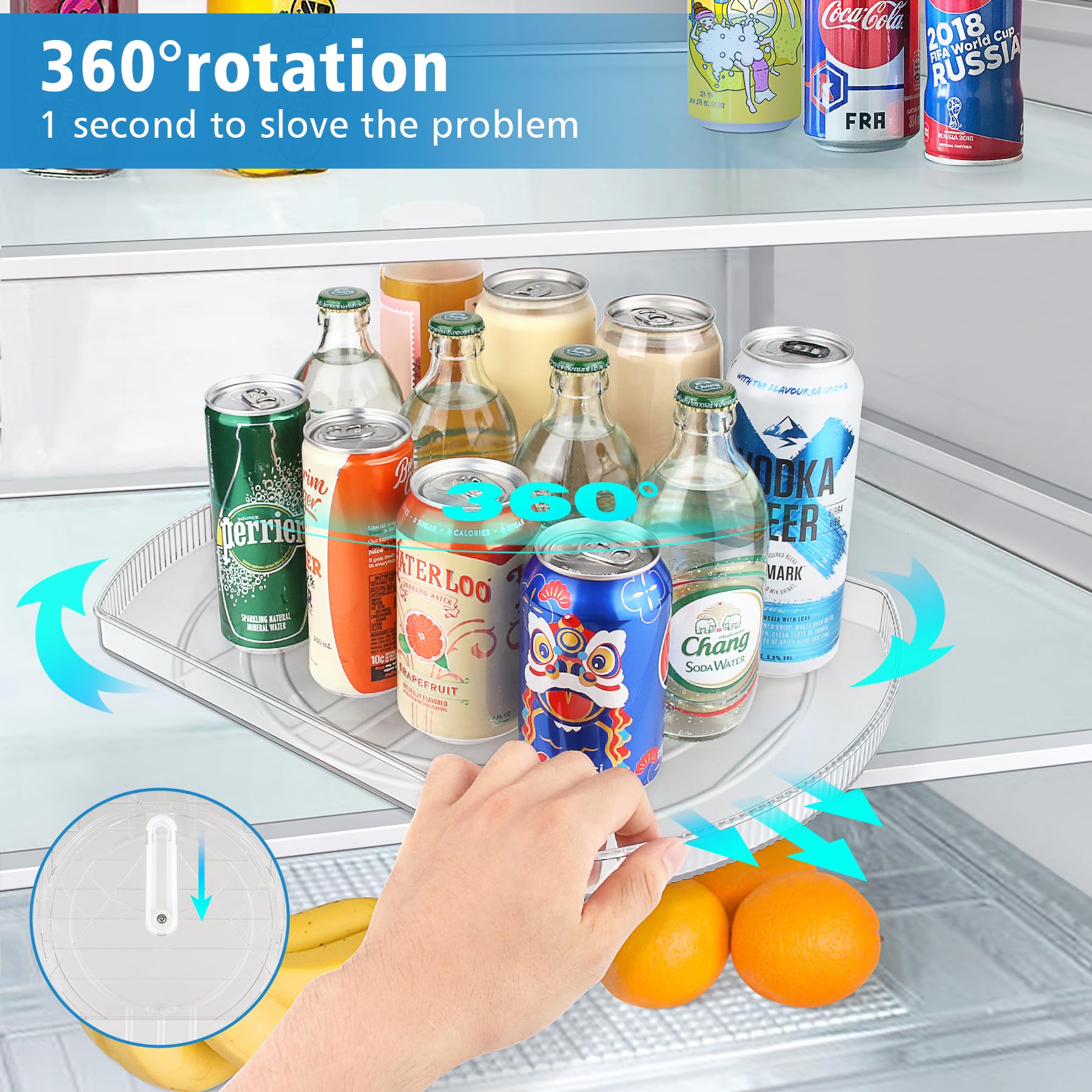 Lazy Susan Turntable Organizer for Refrigerator, Clear Square Rotating Fridge Organizer and Storage, 16.54''Lazy Susan for Kitchen, Table, Pantry, Cabinet, Countertop