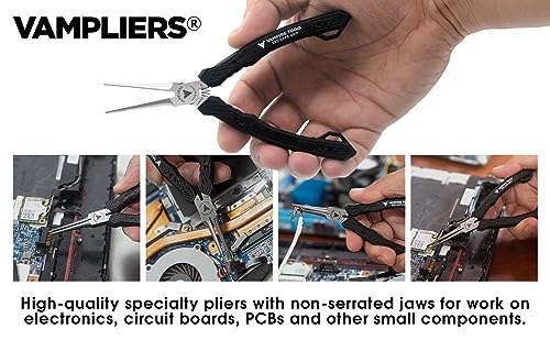 VAMPLIERS 5.5" Precision Tip Carbon Steel Mini Needle Nose Pliers with No Serrated Jaws. ESD safe, ideal for precision work on SMD. Made in Japan: VT-001-5NN