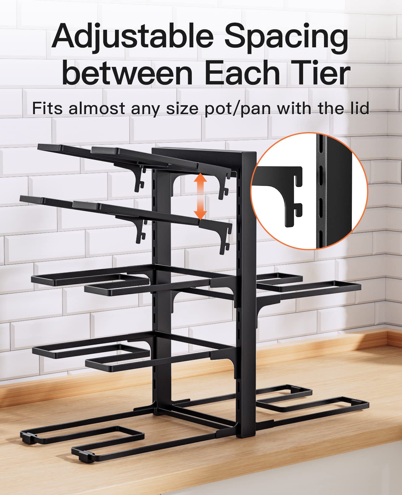 ORDORA Pots and Pans Organizer: Rack for Cabinet, 8-Tier Heavy Duty 120LBS Pots Pans Organizer Rack under Cabinet Adjustable for Dutch Ovens, Cast-iron Pans, Heavy Skillets Griddles, Shallow Pots