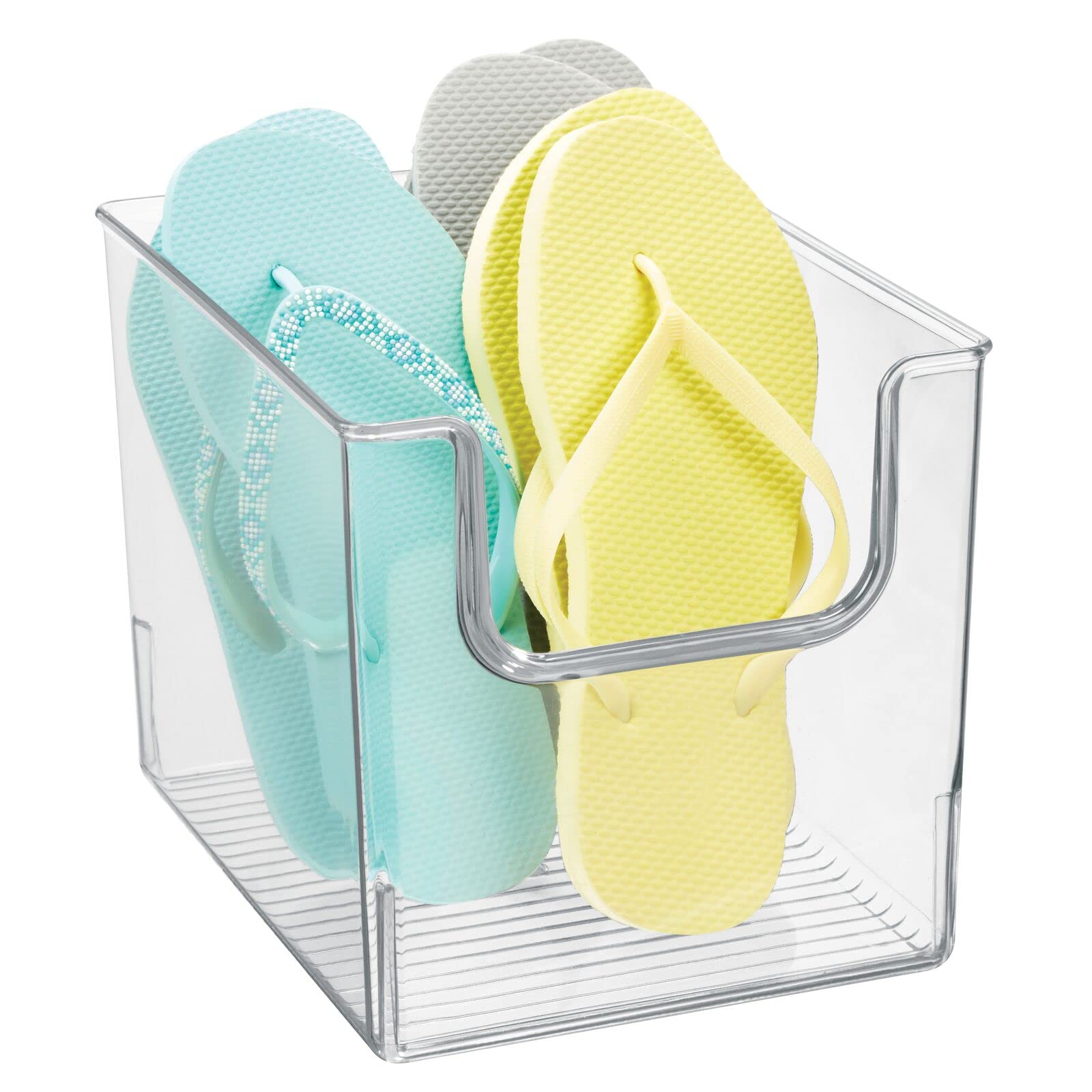 mDesign Modern Plastic Open Front Dip Storage Organizer Bin Basket for Closet Organization - Shelf, Cubby, Cabinet, and Cupboard Organizing Decor - Ligne Collection - 6 Pack - Clear