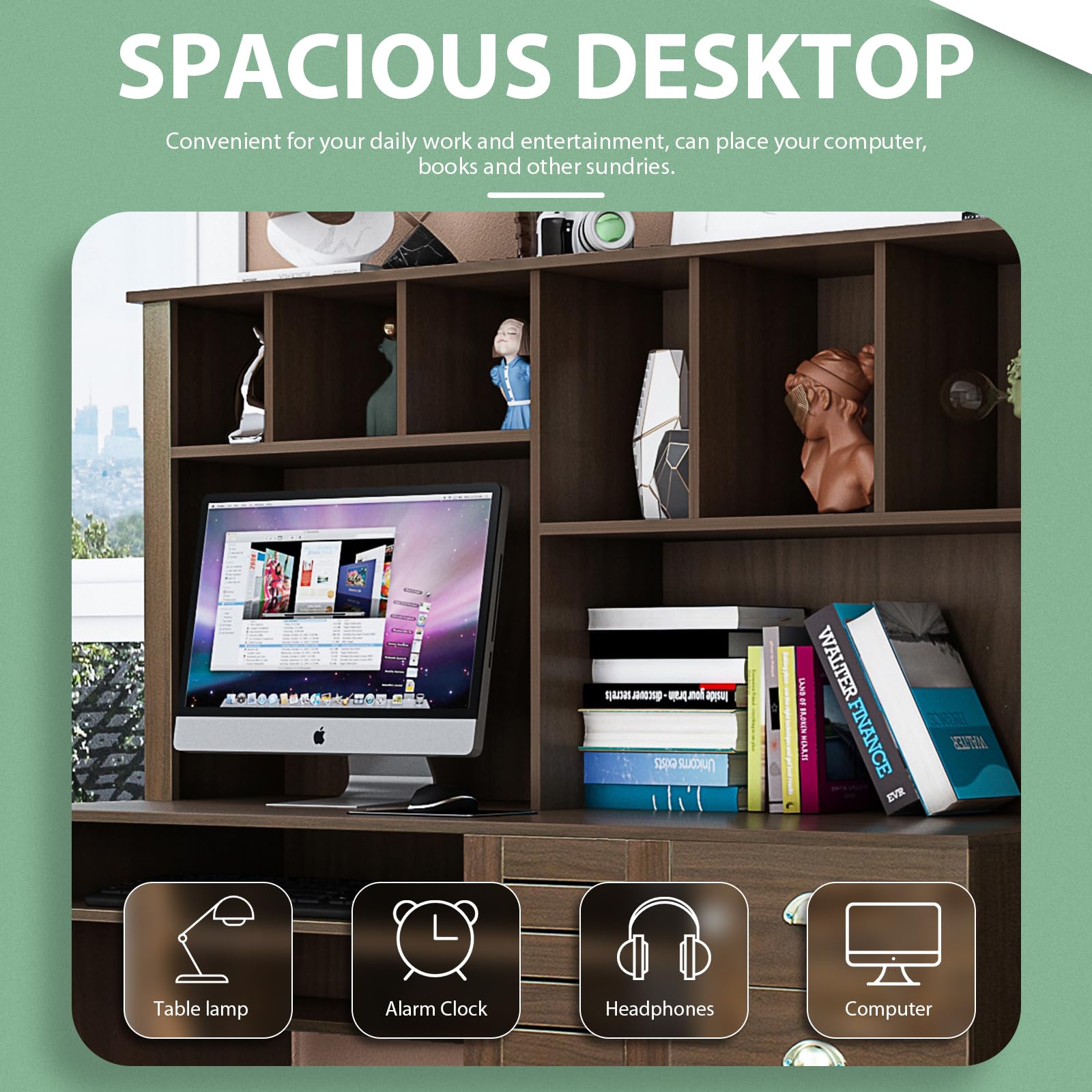 MAXTRAL Computer Desk with Hutch,Home Office Wood Executive Desk with Drawers,Open Shelf,Writing Laptop Table with Keyboard Tray,File Cabinet Computer Desk for Bedroom,Walnut