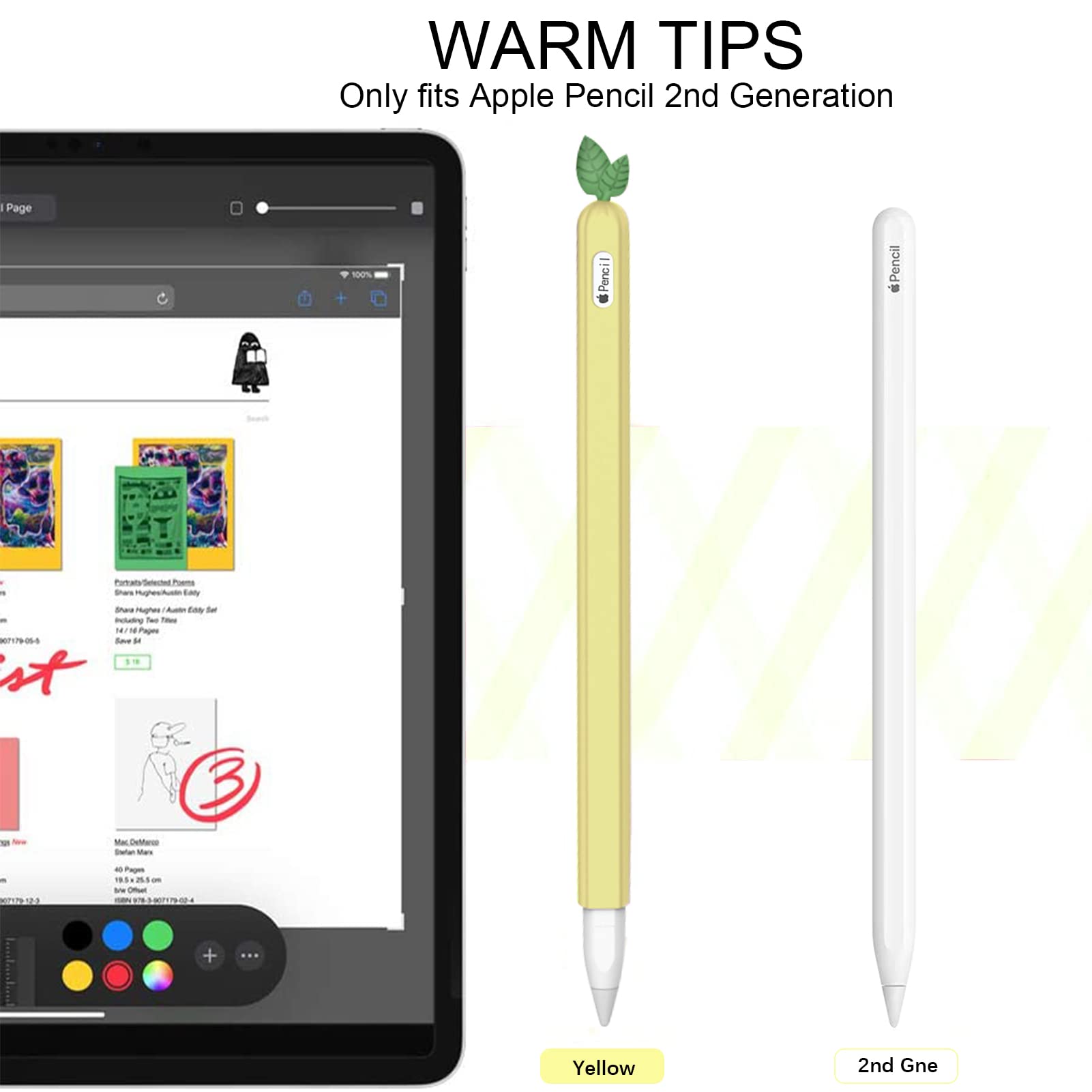 WITOP Apple Pencil 2nd Generation Case,iPencil Case Sleeve Cute Fruit Design Silicone Soft Protective Cover Accessories Compatible with Apple Pencil 2nd Generation (Green)