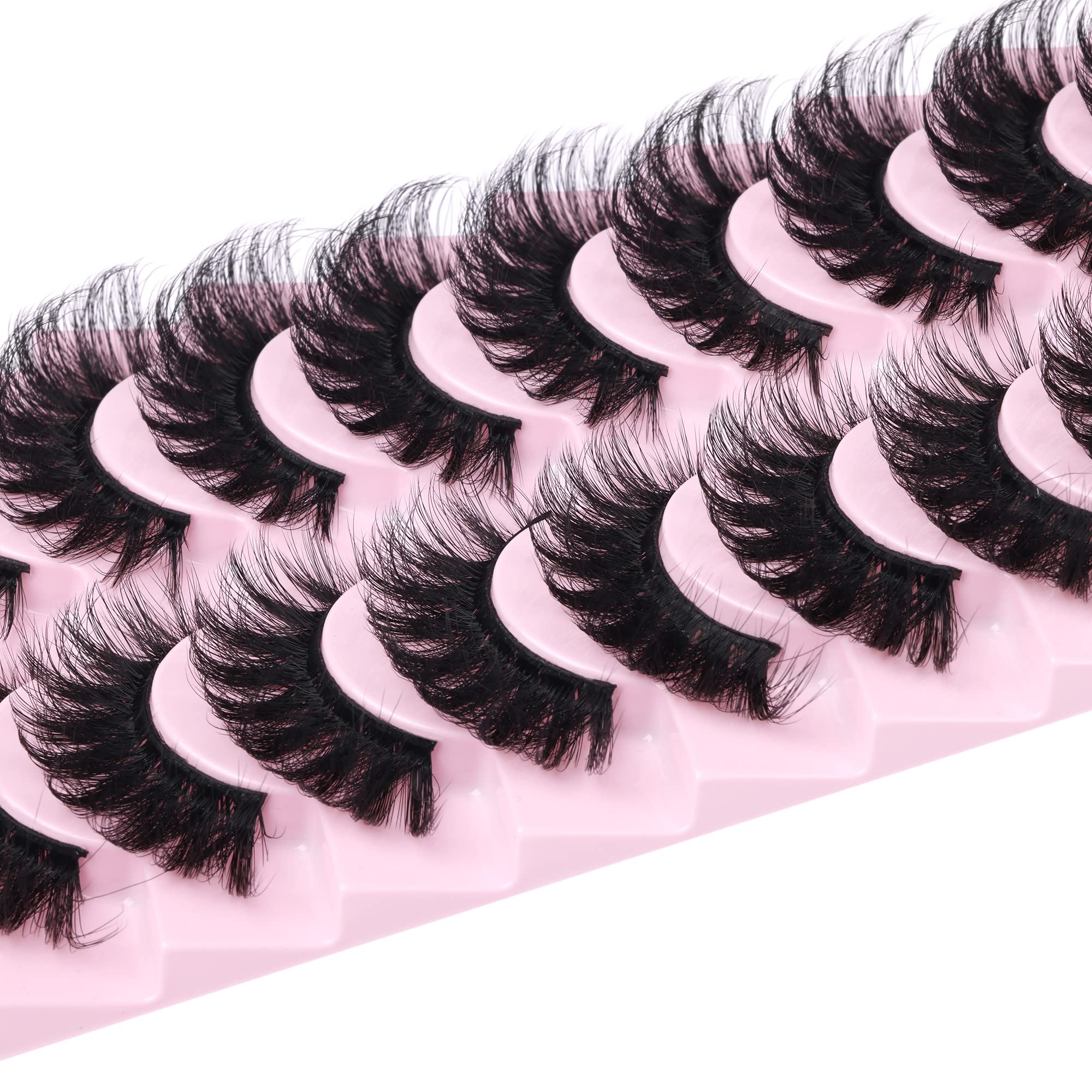 wiwoseo Eyelashes Dramatic Mink Fluffy Lashes Cat Eyes Faux Mink Lashes Natural Wispy Fluffy Lashes 19MM 3D Effect Fake Eyelashes Dramatic 10 Pairs