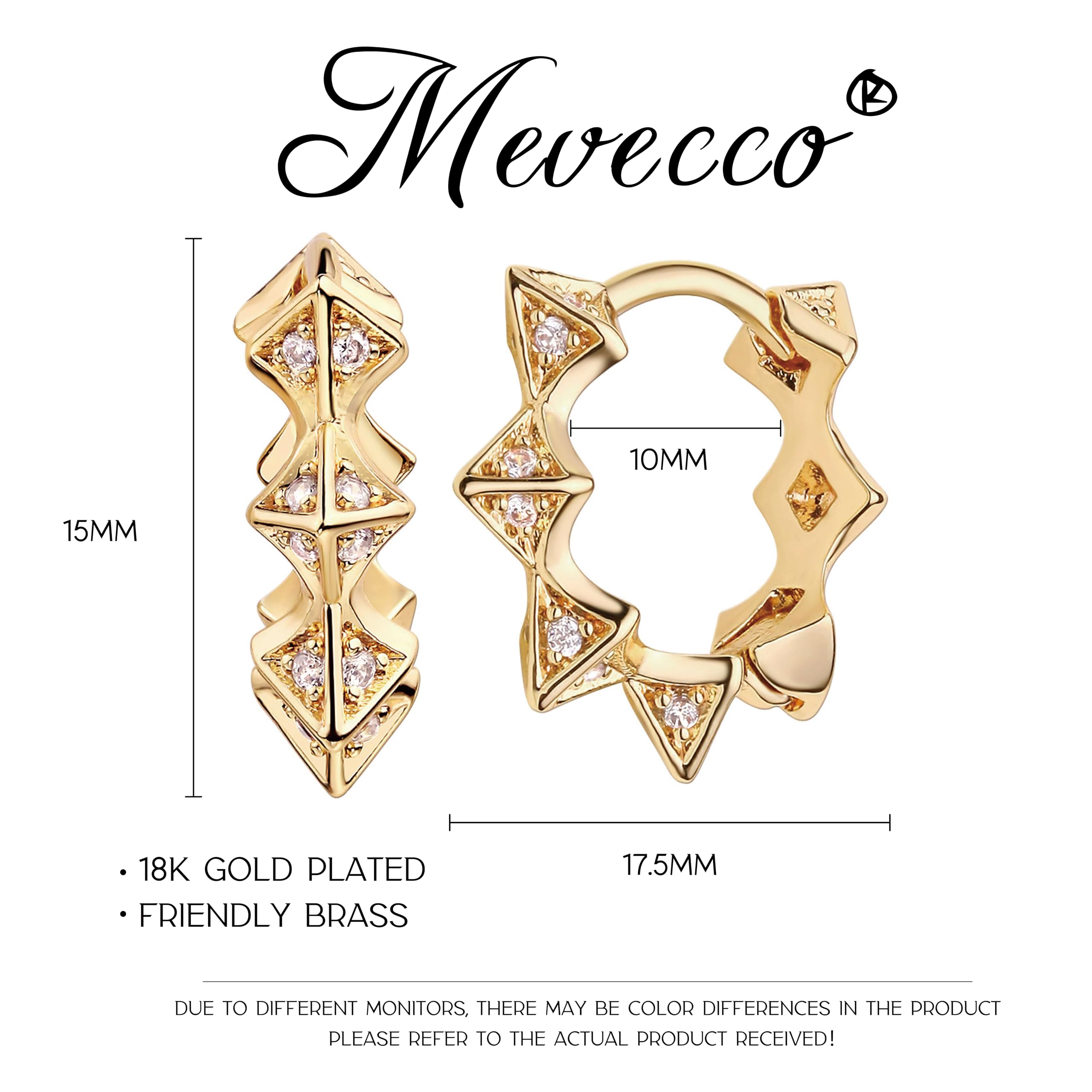 Mevecco Spike CZ Hoop Earrings, Gold, Dainty Chunky Turquoise Hoop Earrings With 18k Gold Ear Post, 2.5cm Diameter