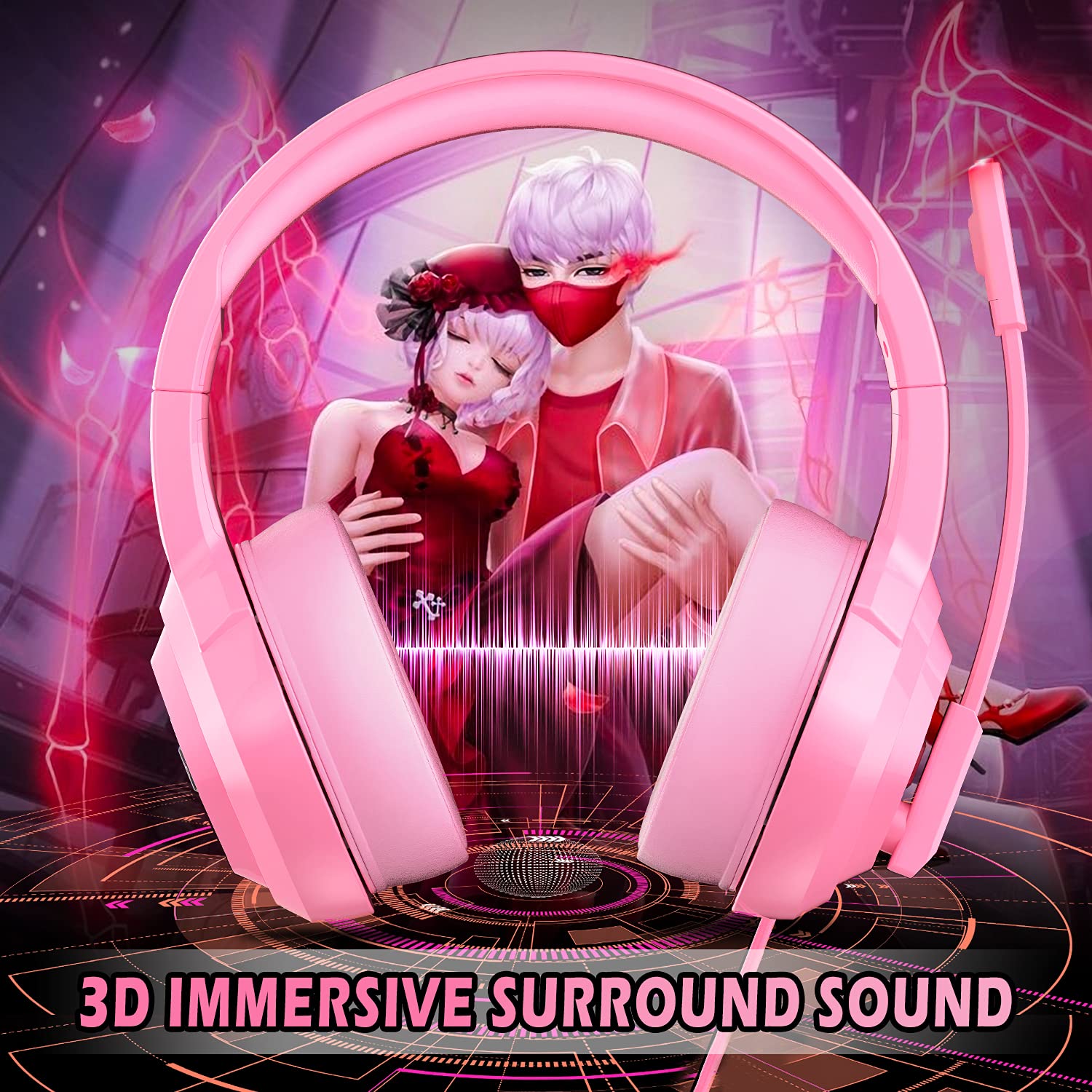 ONFINIO Gaming Headset, Xbox One Headset, PS4 Headset, PC Headset with Noise Cancelling Microphone & Stereo Surround Sound & LED Light Compatible with PS4,PS5,Xbox,PC,Switch,Mac,Laptop - Pink